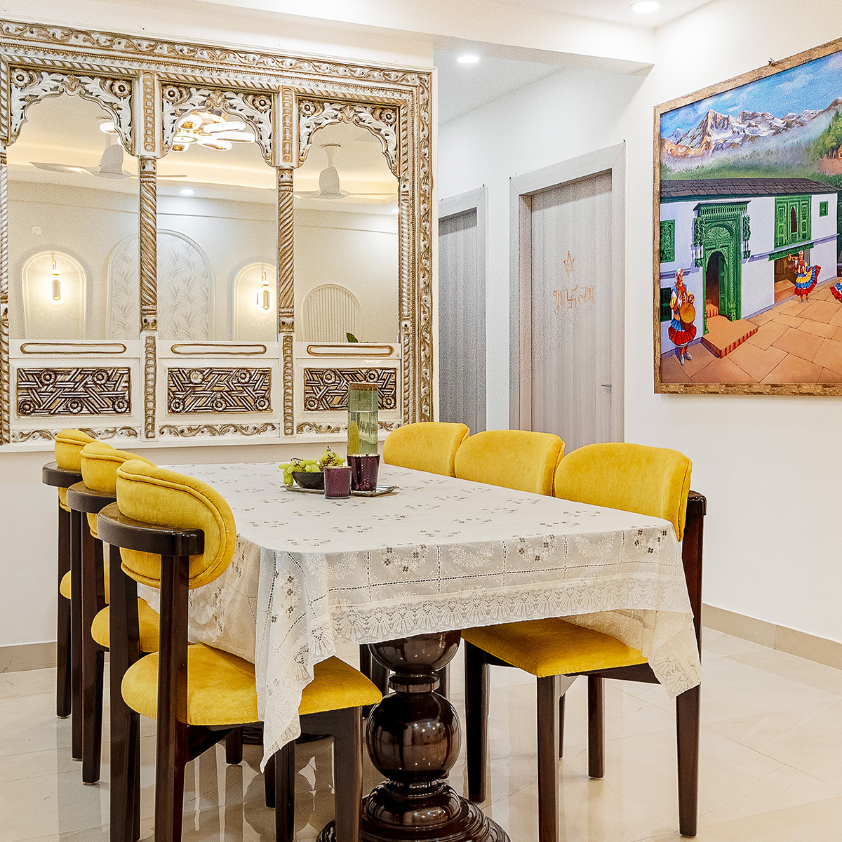 Dining Room Design with Indian Traditional Mustard Chairs and Ornate ...
