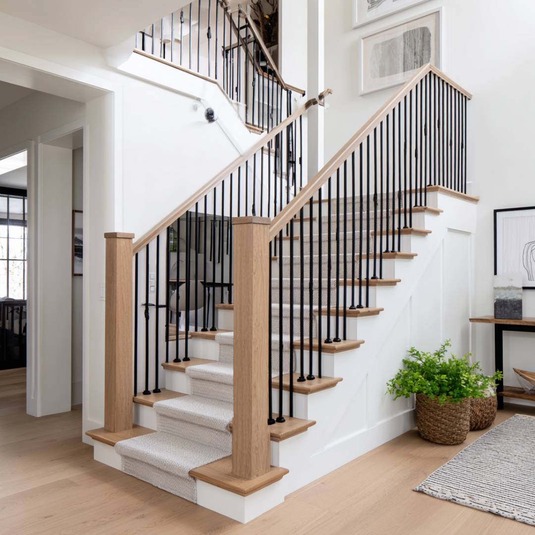 Modern Straight Staircase Design With Wooden Treads and Metal ...