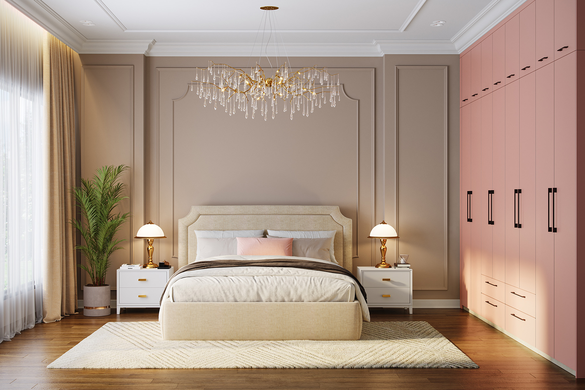 Classic Wall Paint Design in Taupe with Panel Moulding Detailing | Livspace