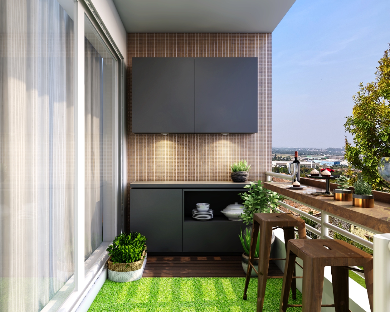 Space-Saving Outdoor Kitchenette with Built-in Countertop Bar and ...