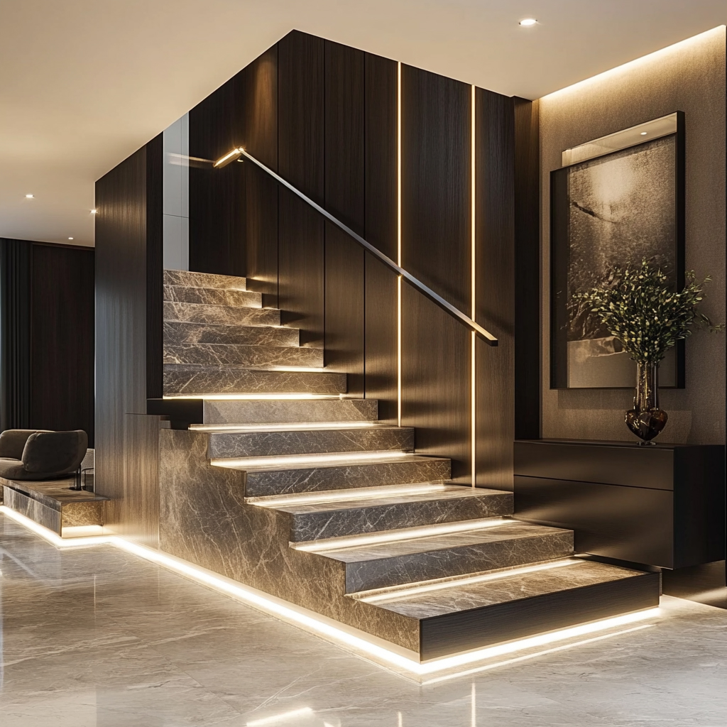Grey Marble Contemporary Straight Staircase Design for a Stylish Look ...