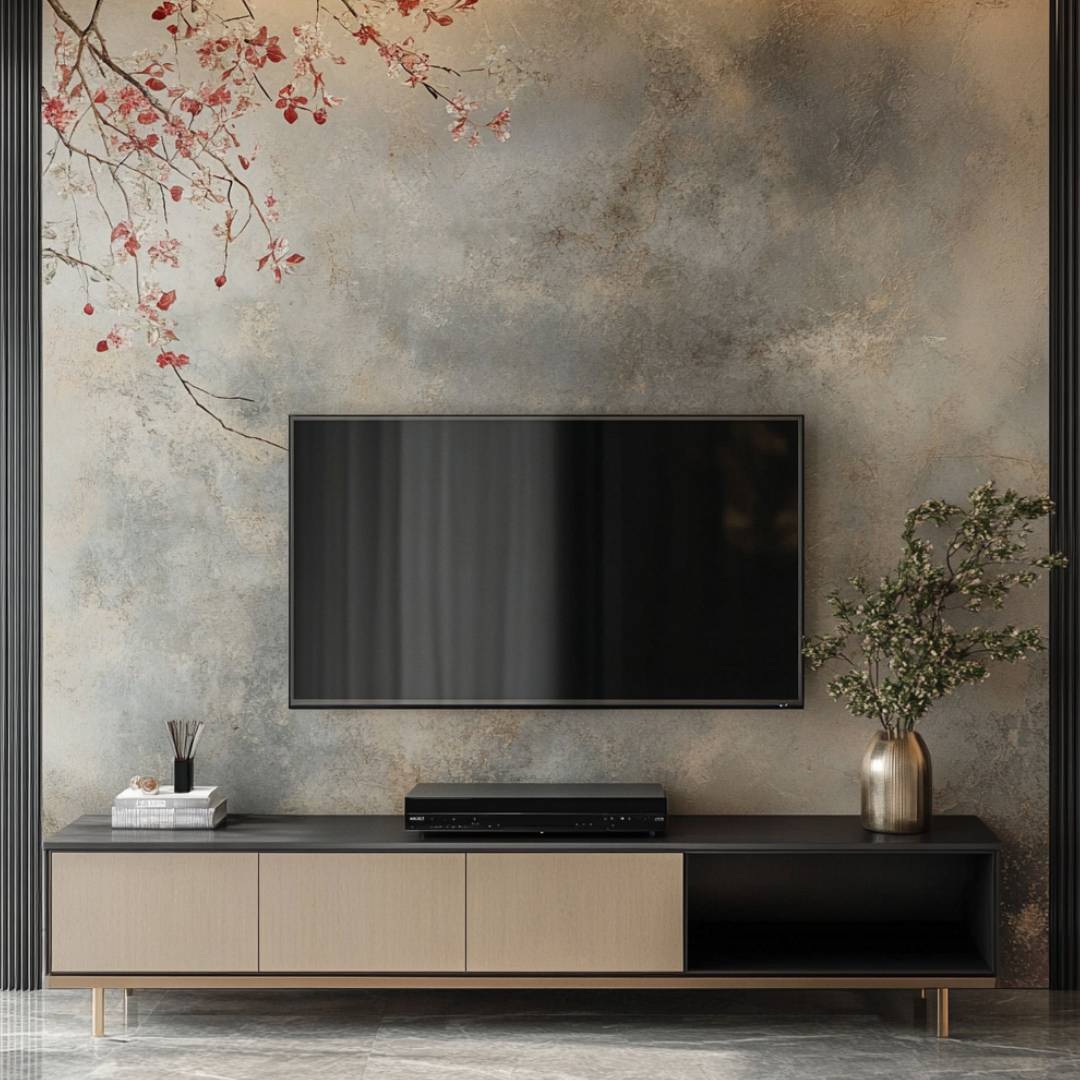 TV Unit Design in Modern Style with Suede Finish Laminate Shutters and ...