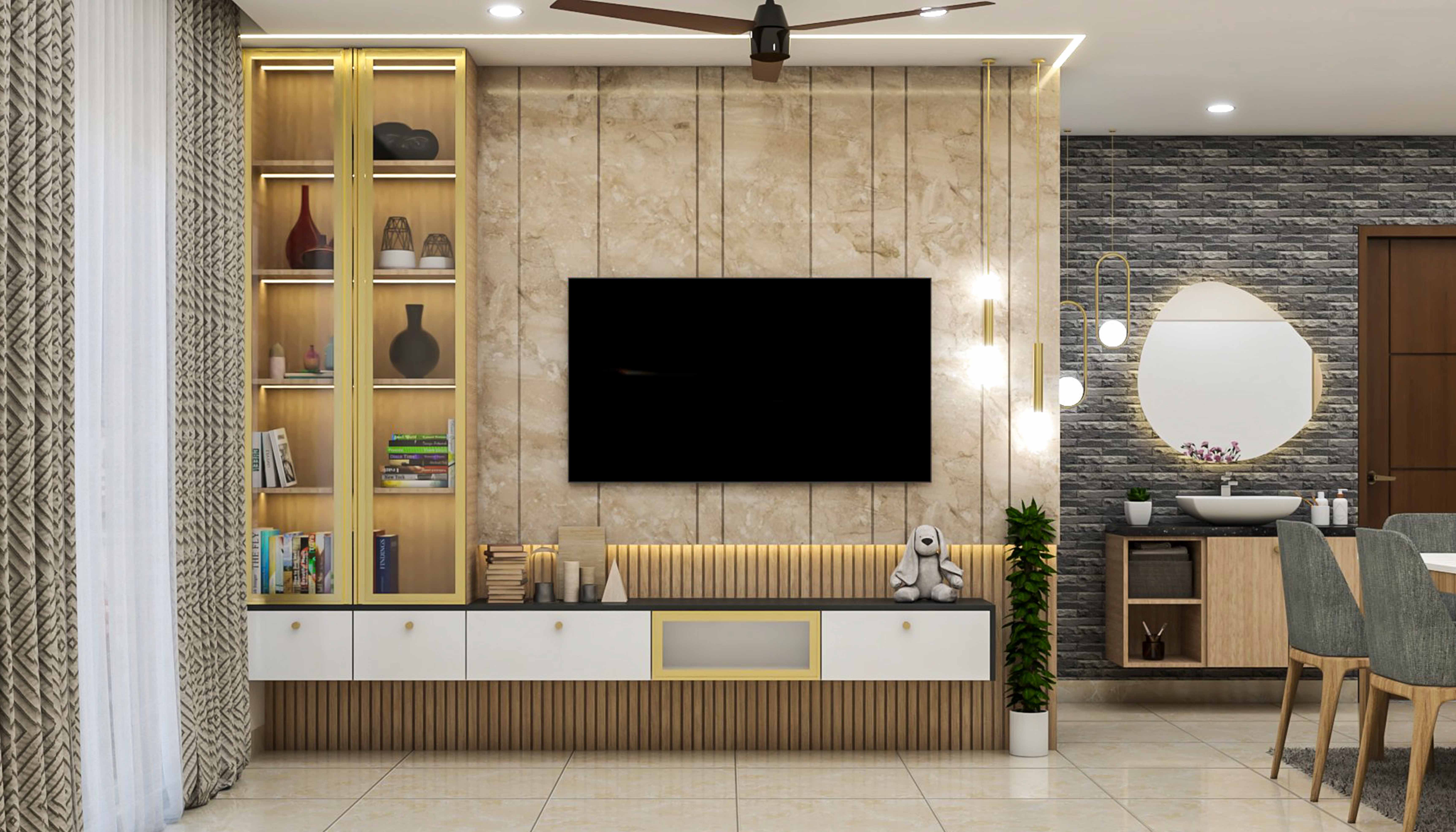 Contemporary 10-Feet TV Unit Design with Stylish Frosty White and Black ...