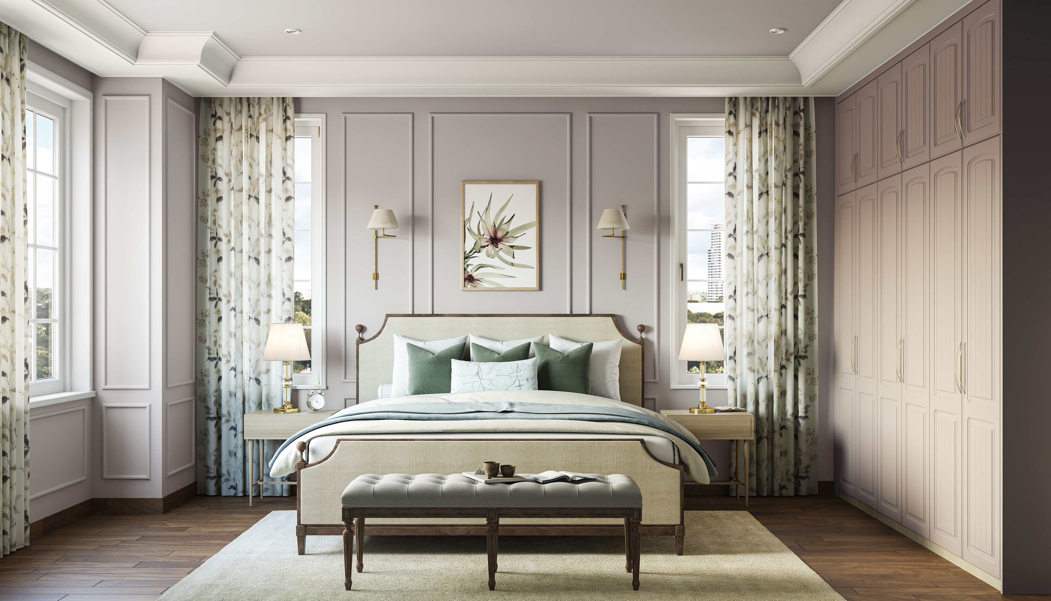 Classic Grey Wall Paint Design with Panel Moulding for a Refine Bedroom ...