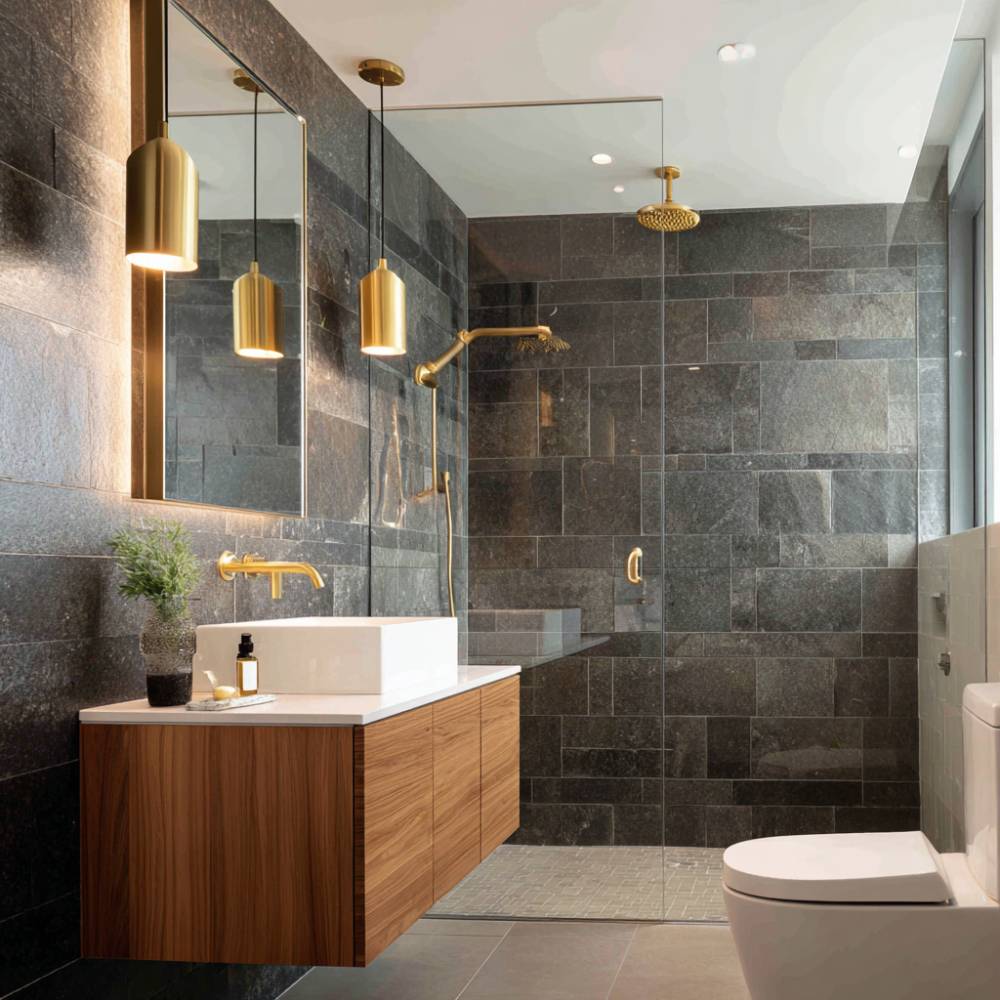 Grey Ceramic Bathroom Tile Design with Matte Finish | Livspace