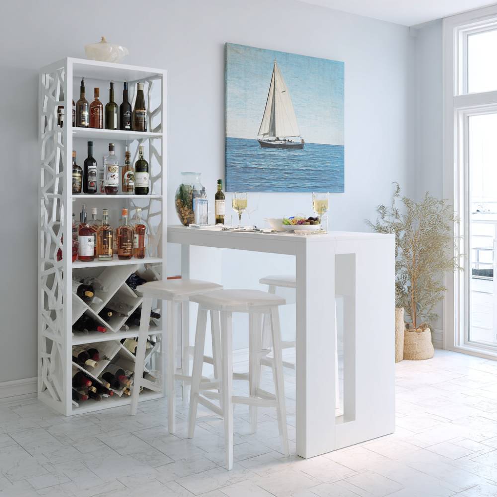 Modern White Home Bar Design with Built-In Wine Rack, Shelving and ...