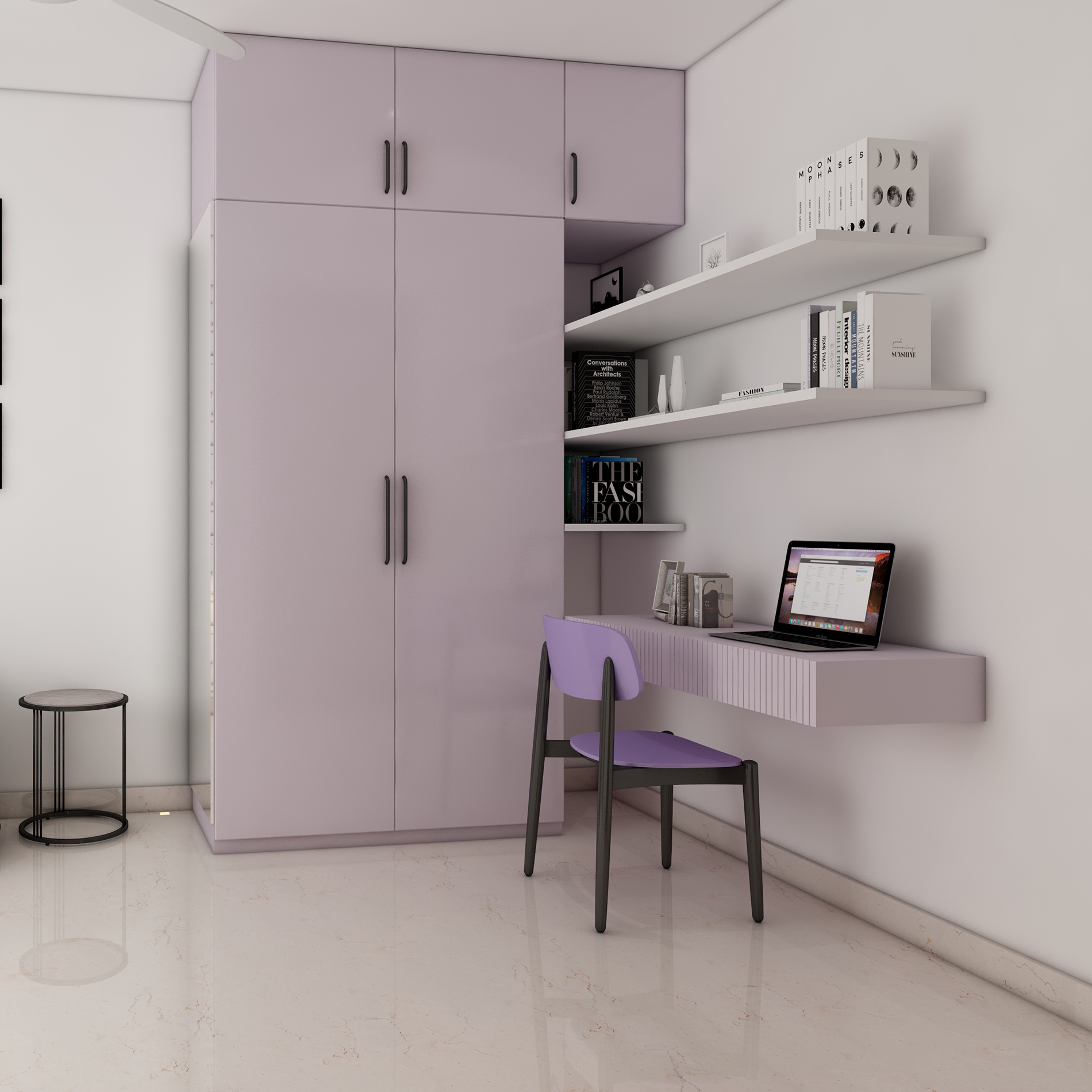 Contemporary Flooring Design with Large White Square Tiles | Livspace