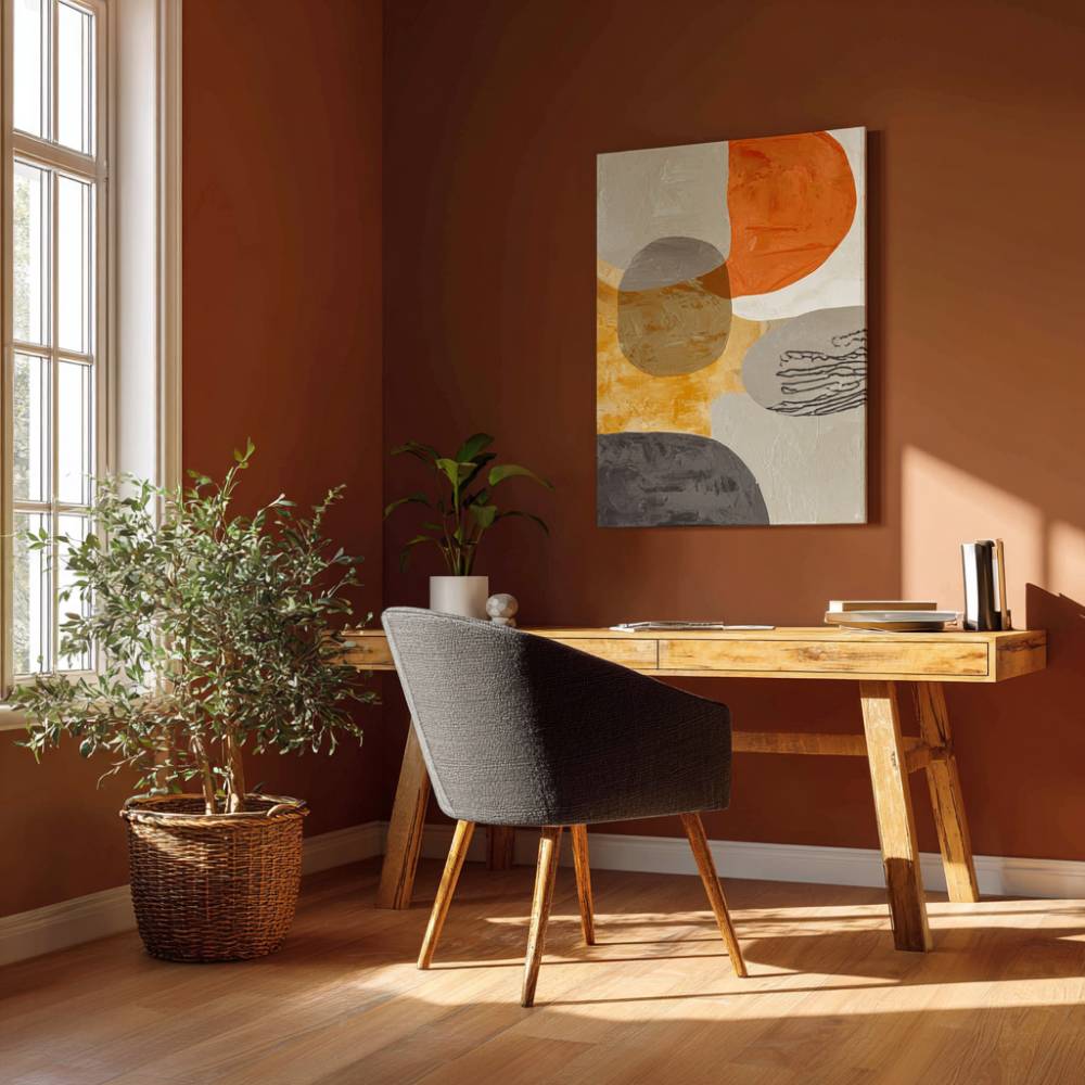 Modern Brown Home Office Design with Solid Wood Desk and Floating ...