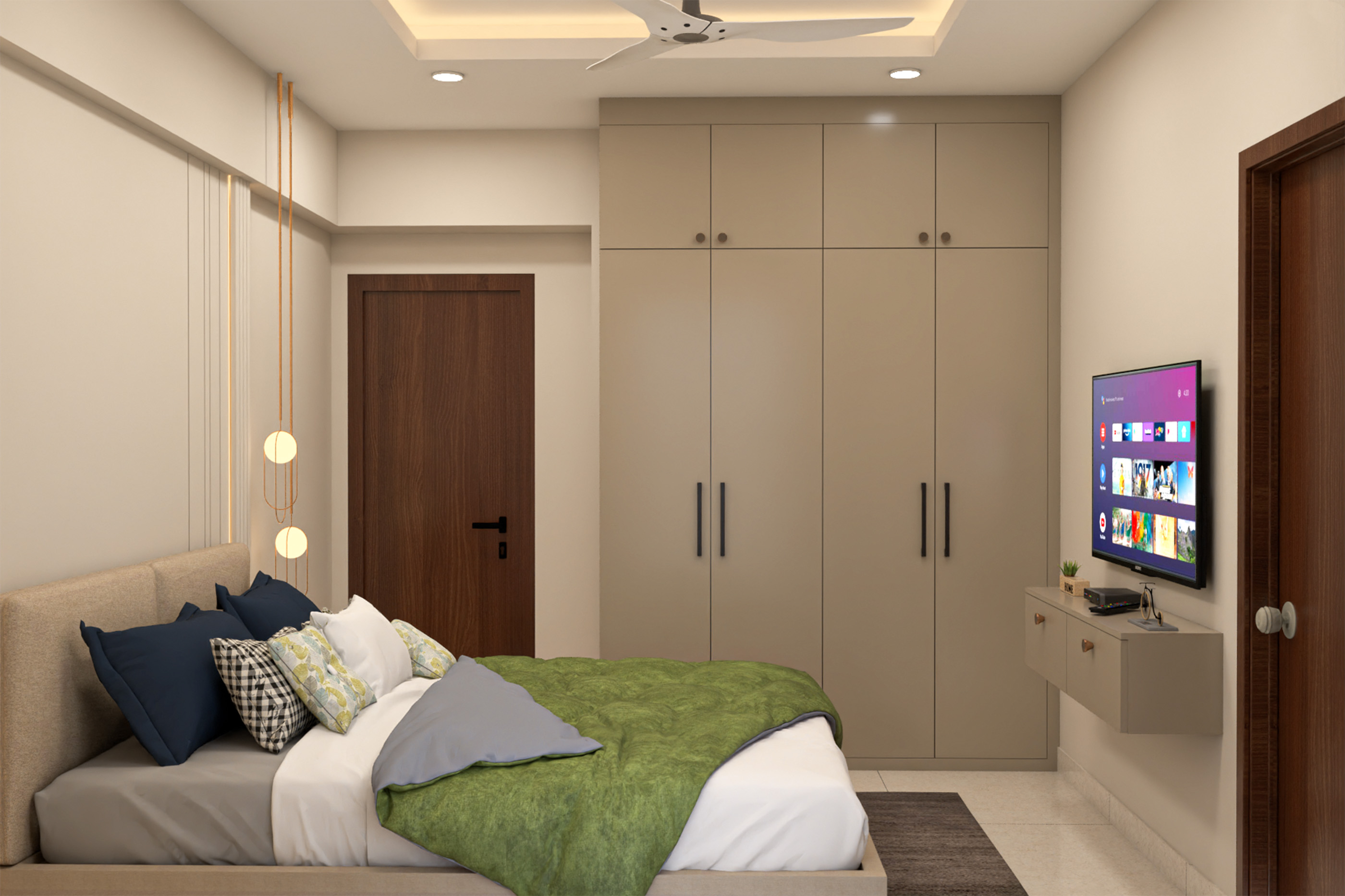4-Door Modern Taupe Swing Wardrobe Design with Full-Height Storage and ...