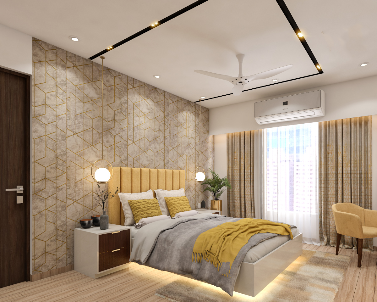 Modern False Ceiling With Geometric Accent Wall | Livspace