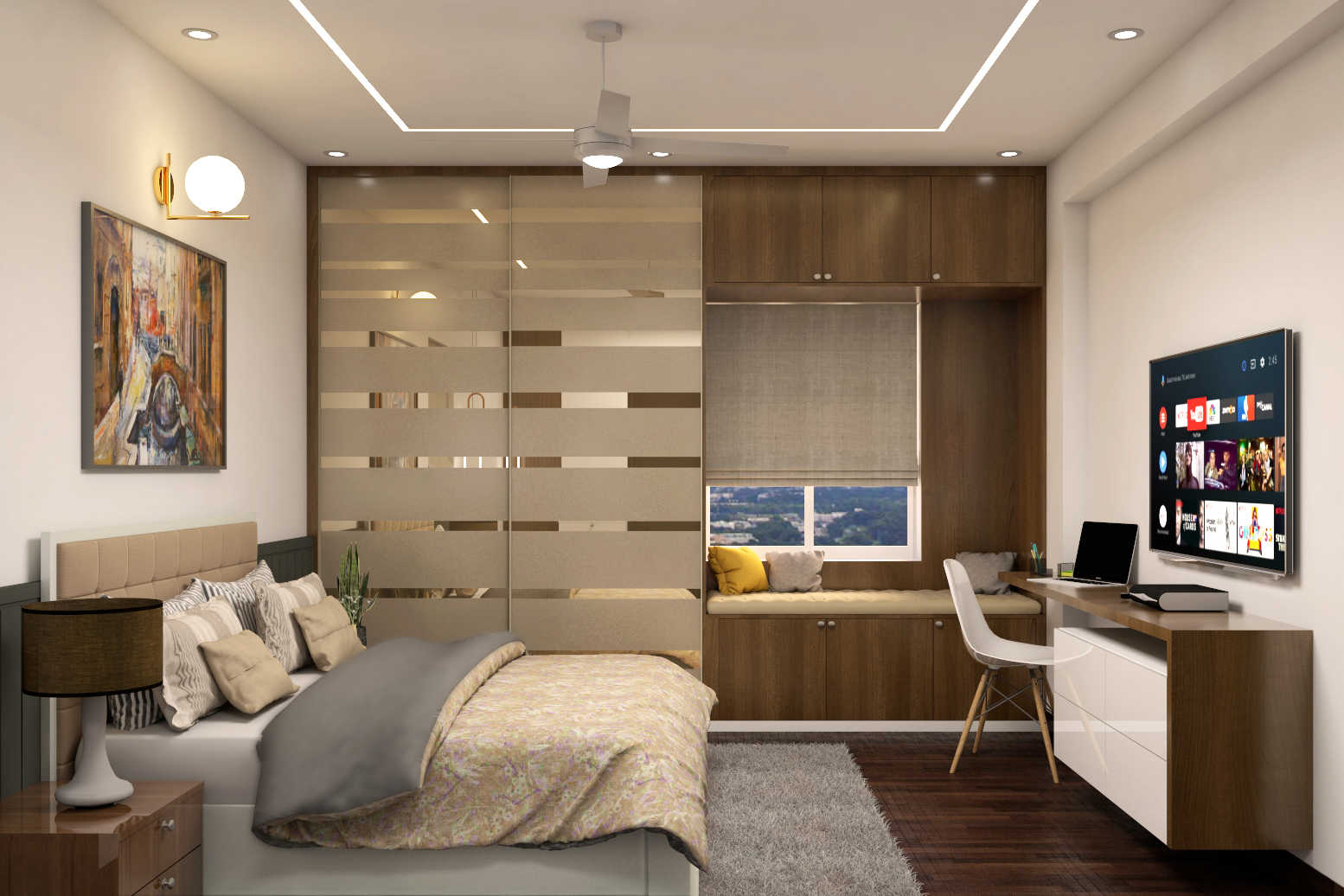 False Ceiling With Center Offset Profile Lights | Livspace