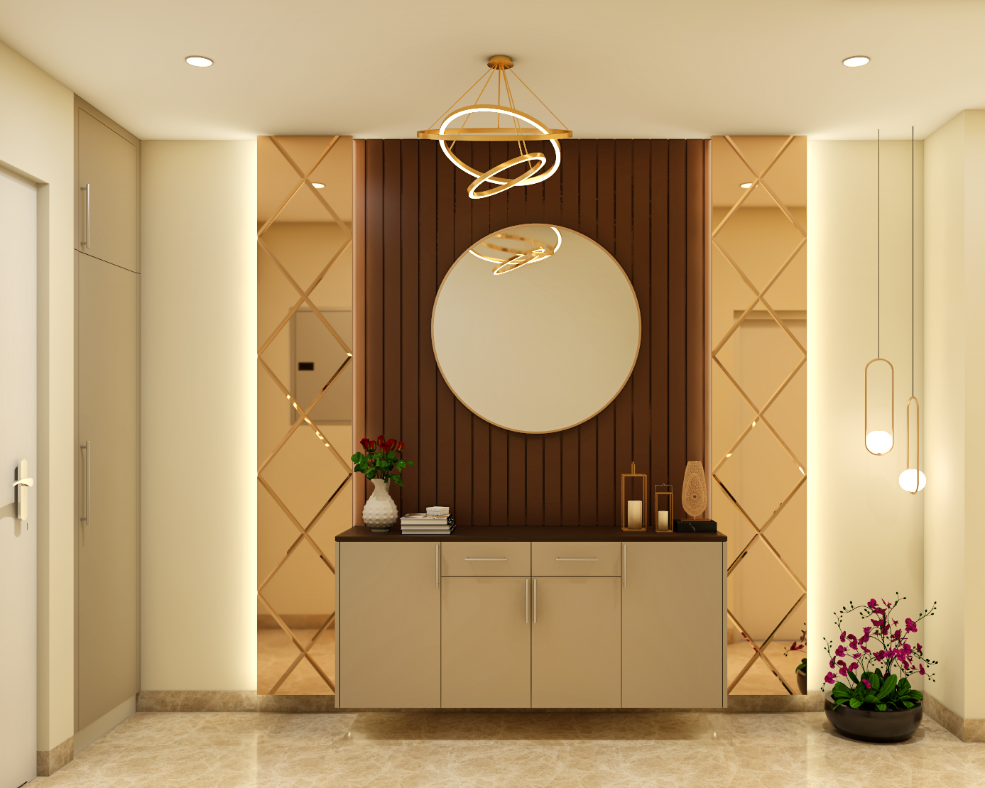Classic Foyer Design With Circular Chandelier | Livspace