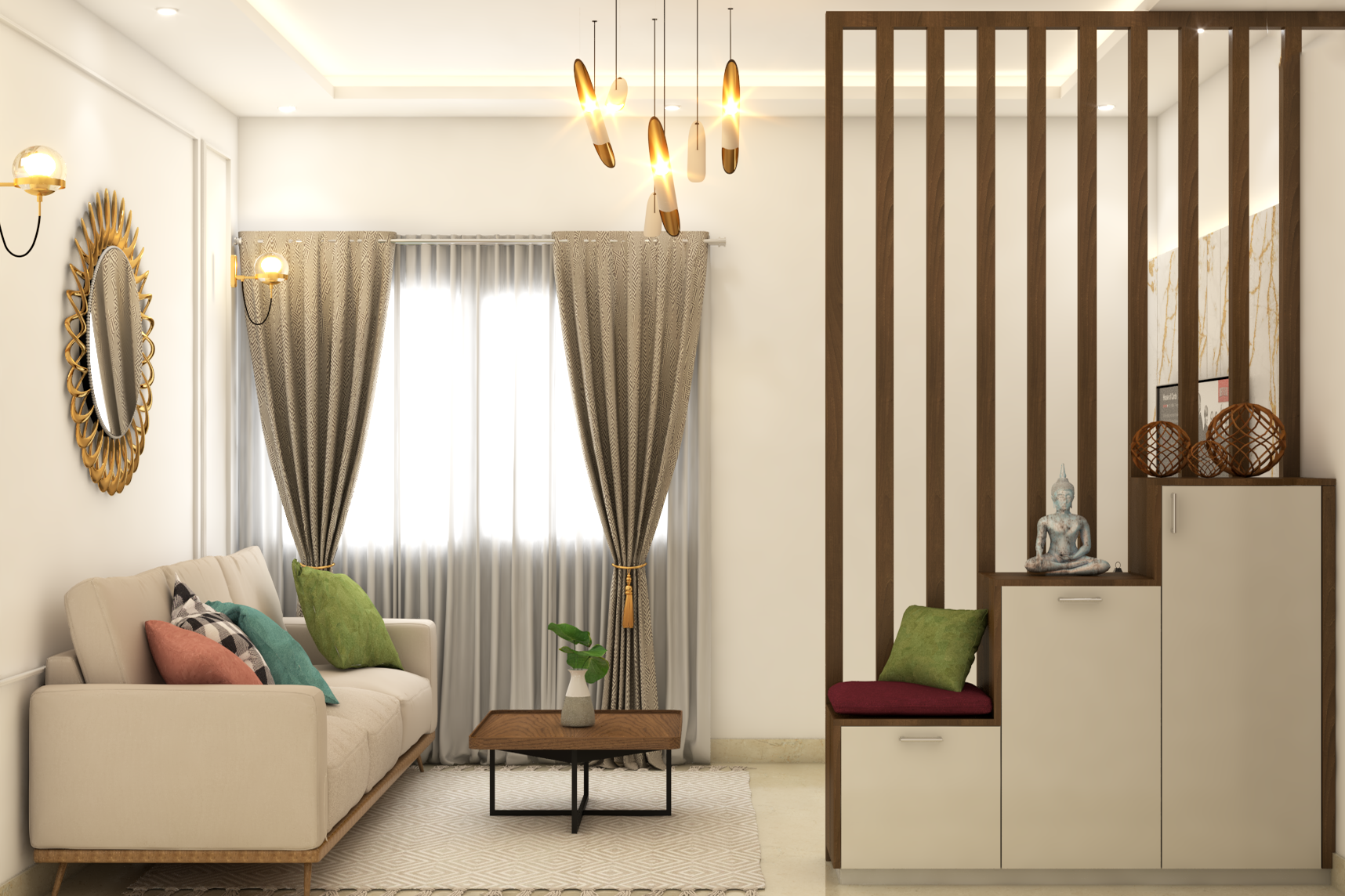 Spacious Foyer Design With Chandelier | Livspace