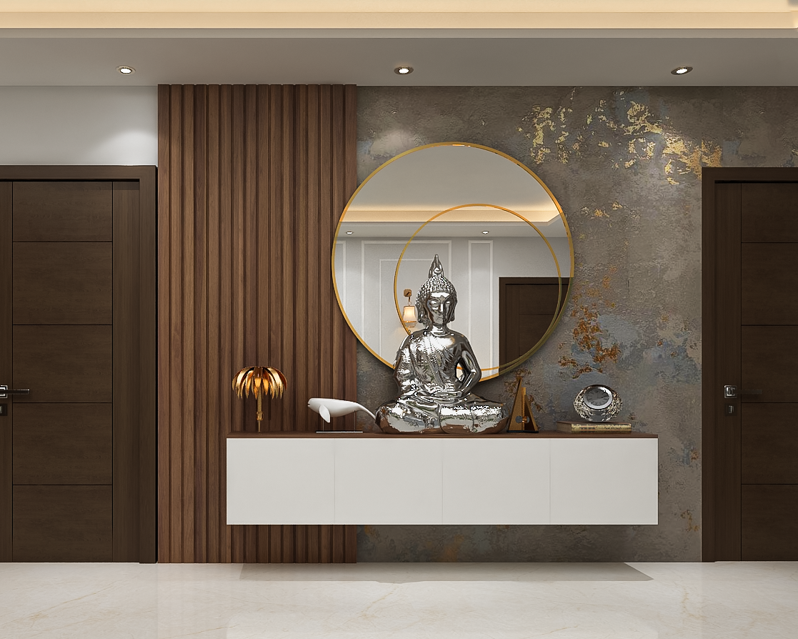 Contemporary Foyer Design With Wooden Panels | Livspace