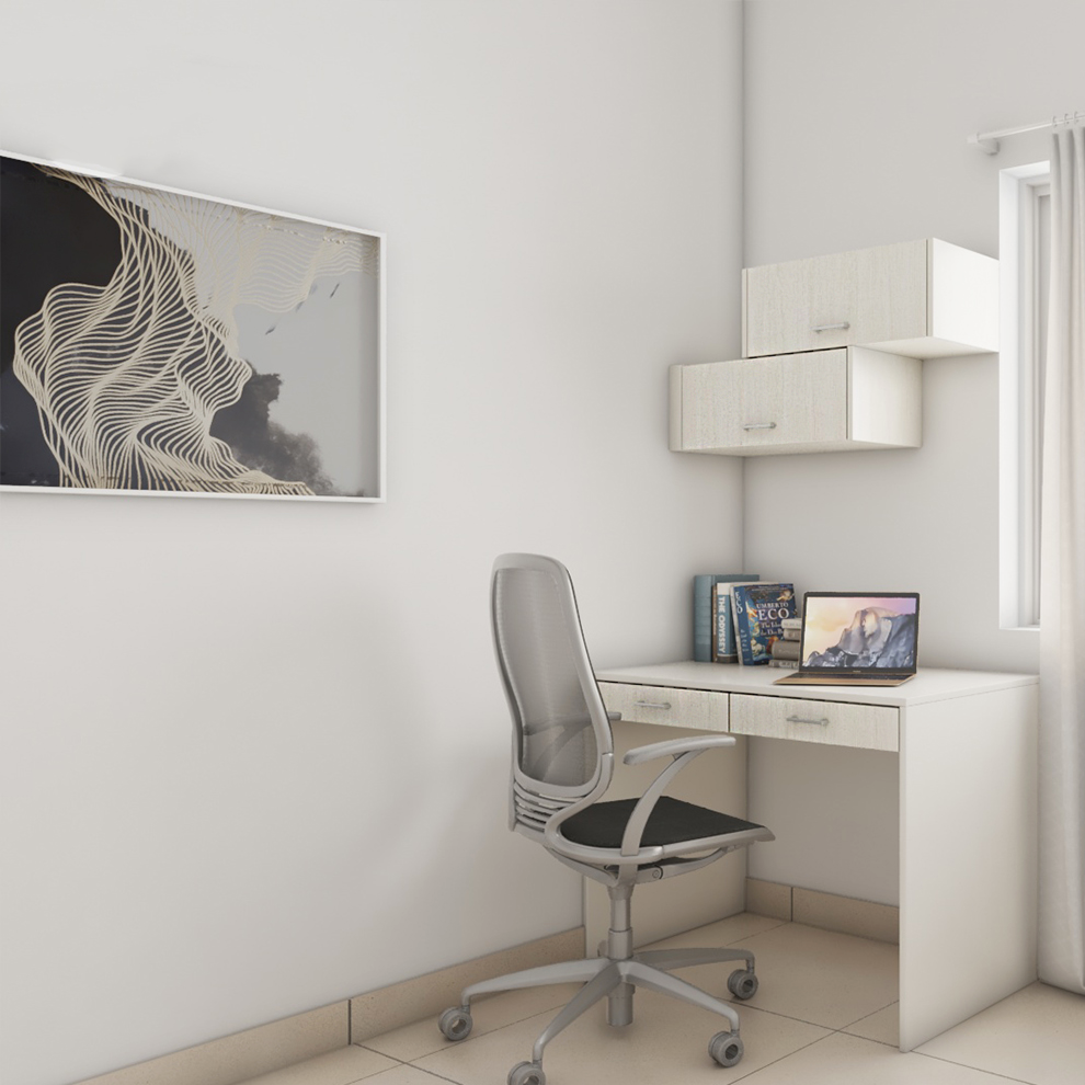 White Modern Compact Home Office Design | Livspace