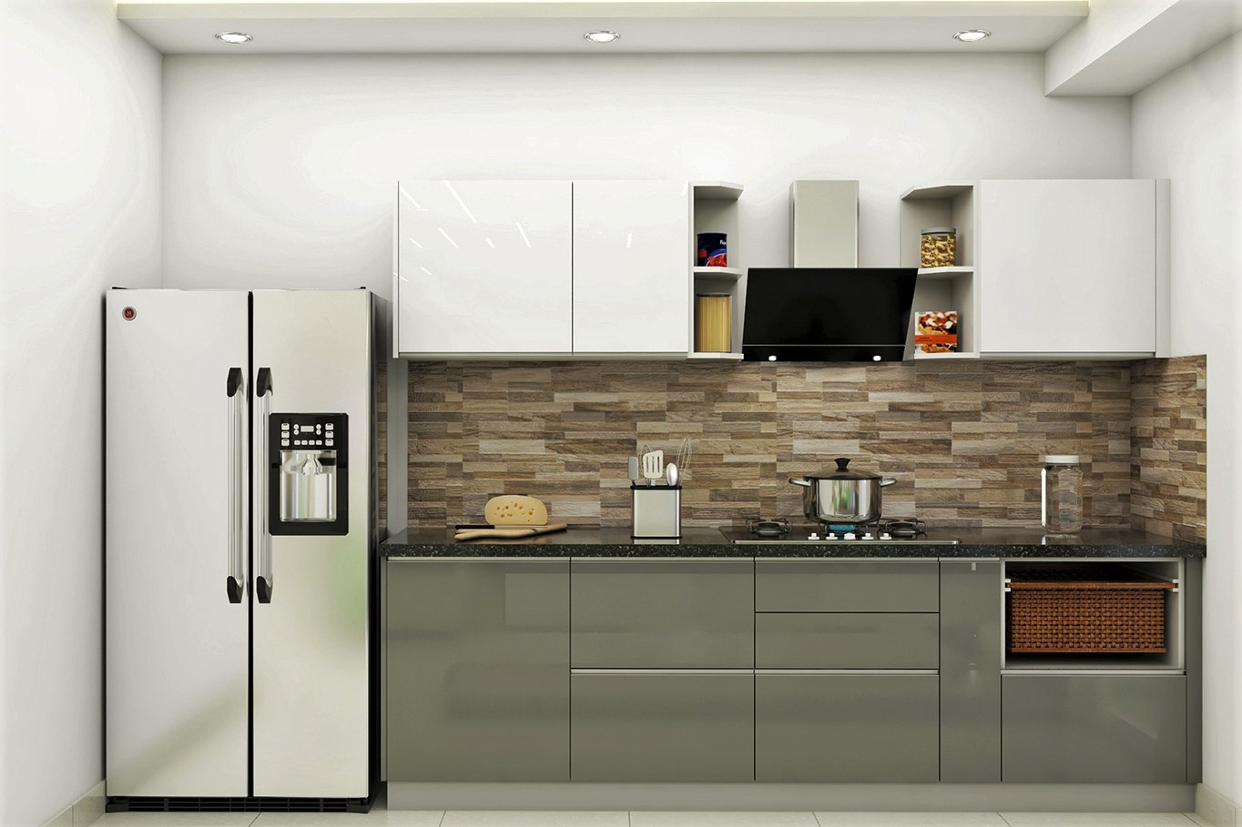 Modular Kitchen Design With Grey-White Interiors - Livspace