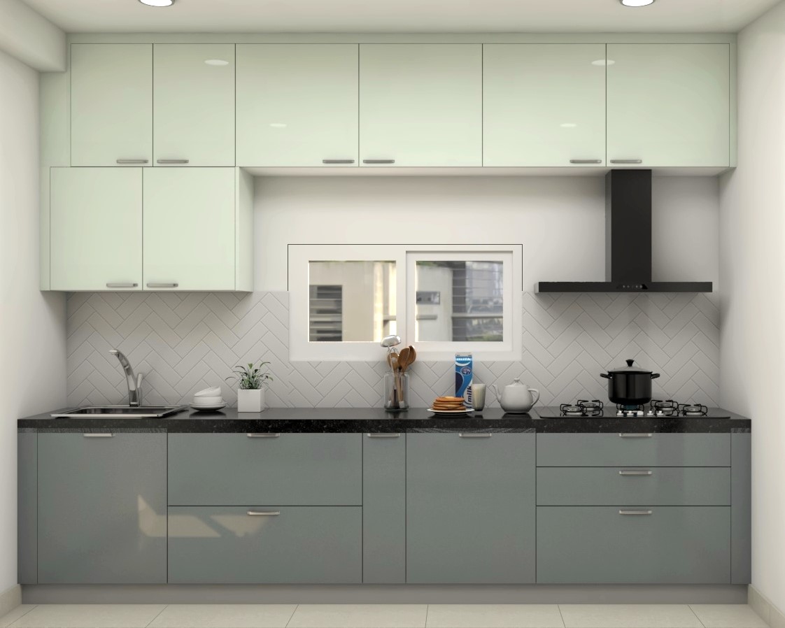 Spacious Modular Kitchen Design In Grey And White | Livspace