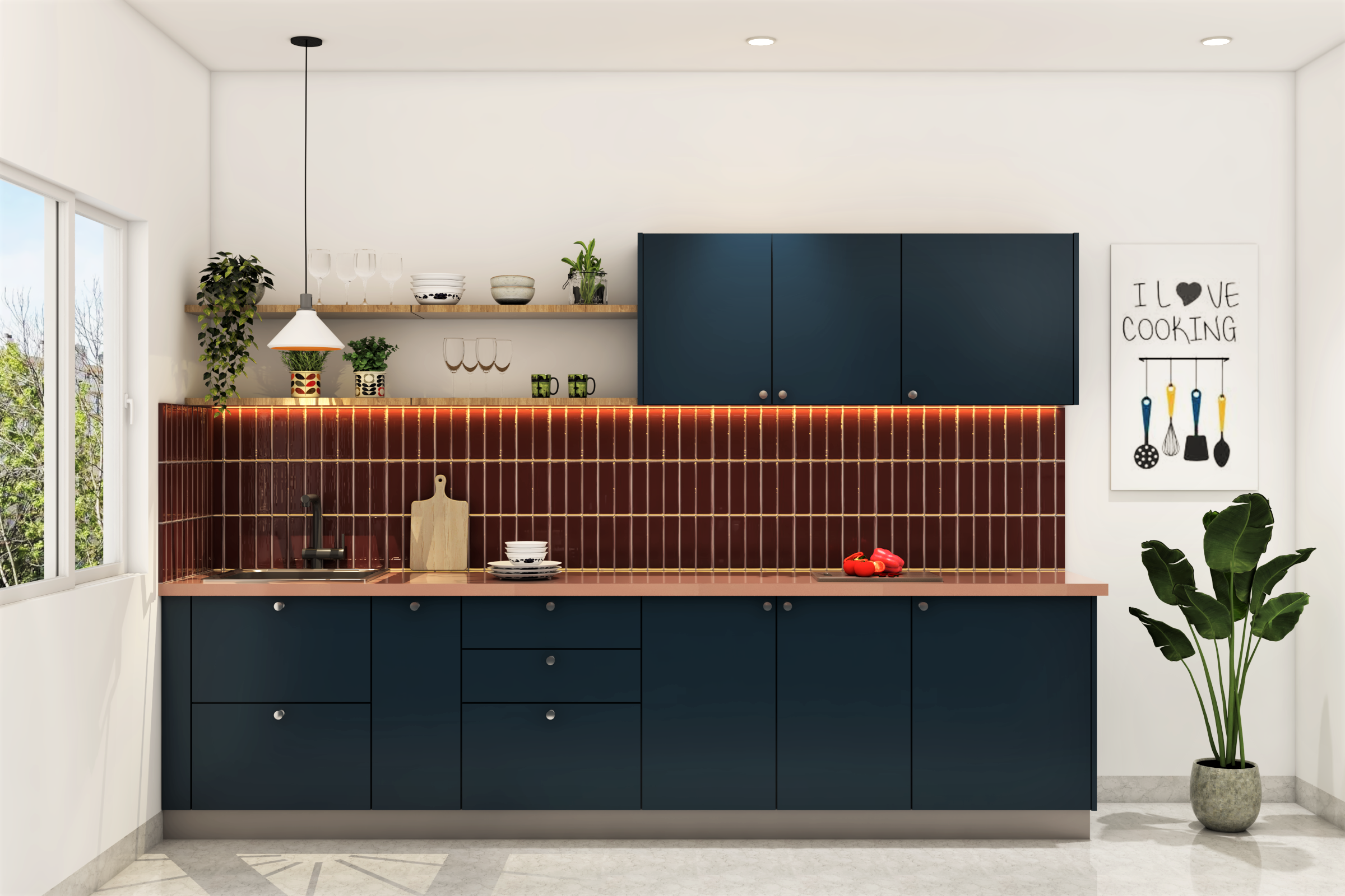 Blue Spacious Kitchen Design Idea | Livspace