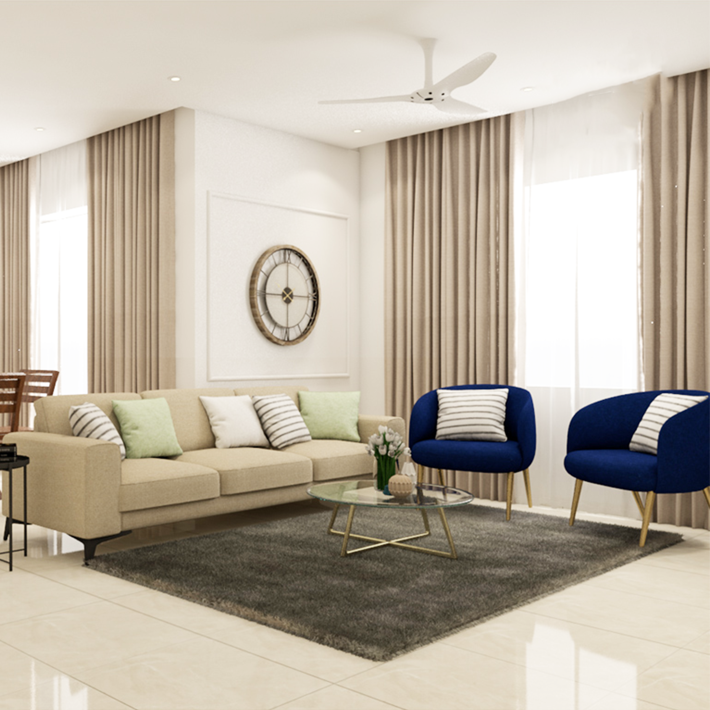 Contemporary Themed Compact Convenient Living Room Design | Livspace