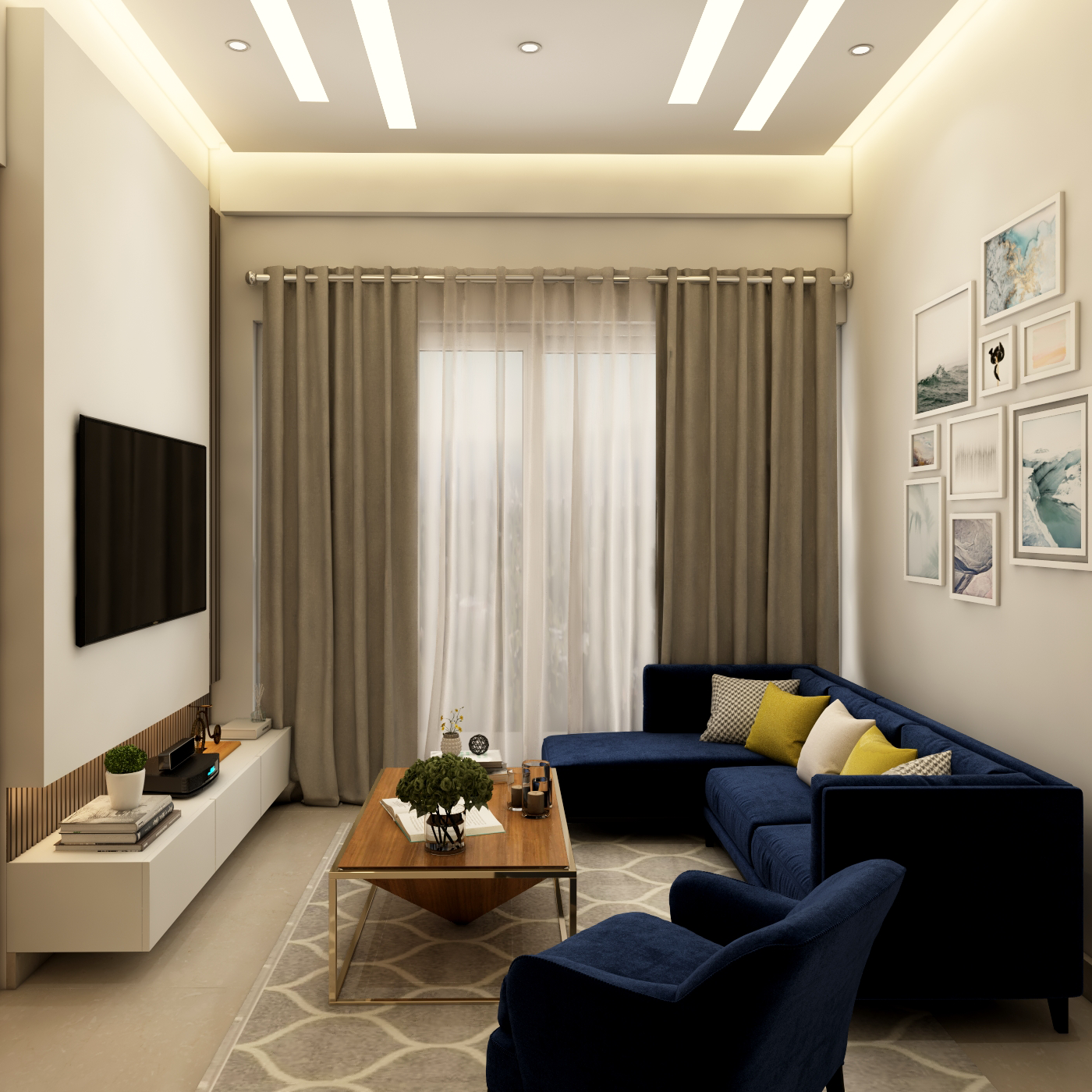 Sleek Contemporary Themed Living Room Design | Livspace