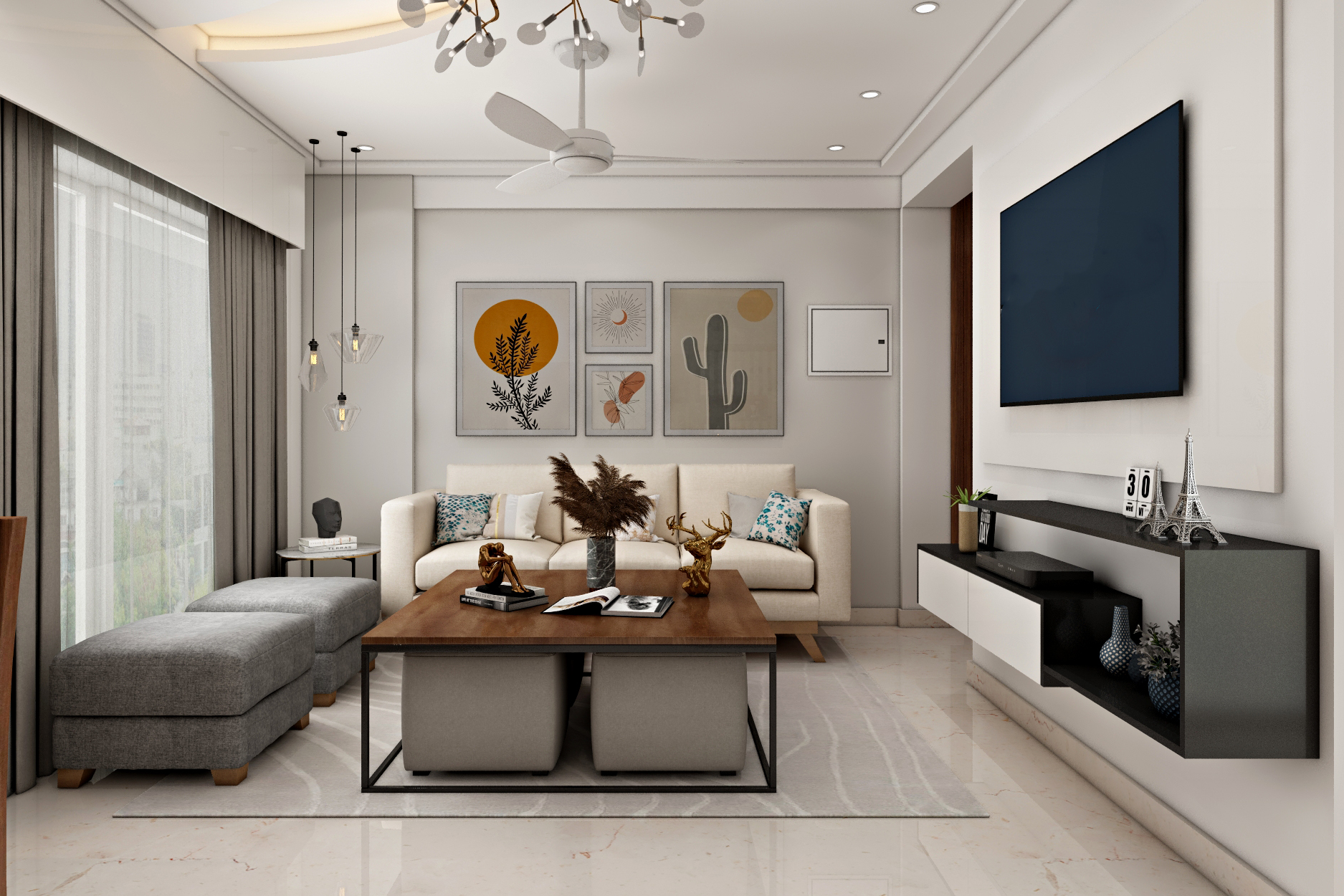 Contemporary Style Convenient Compact Living Room Design | Livspace