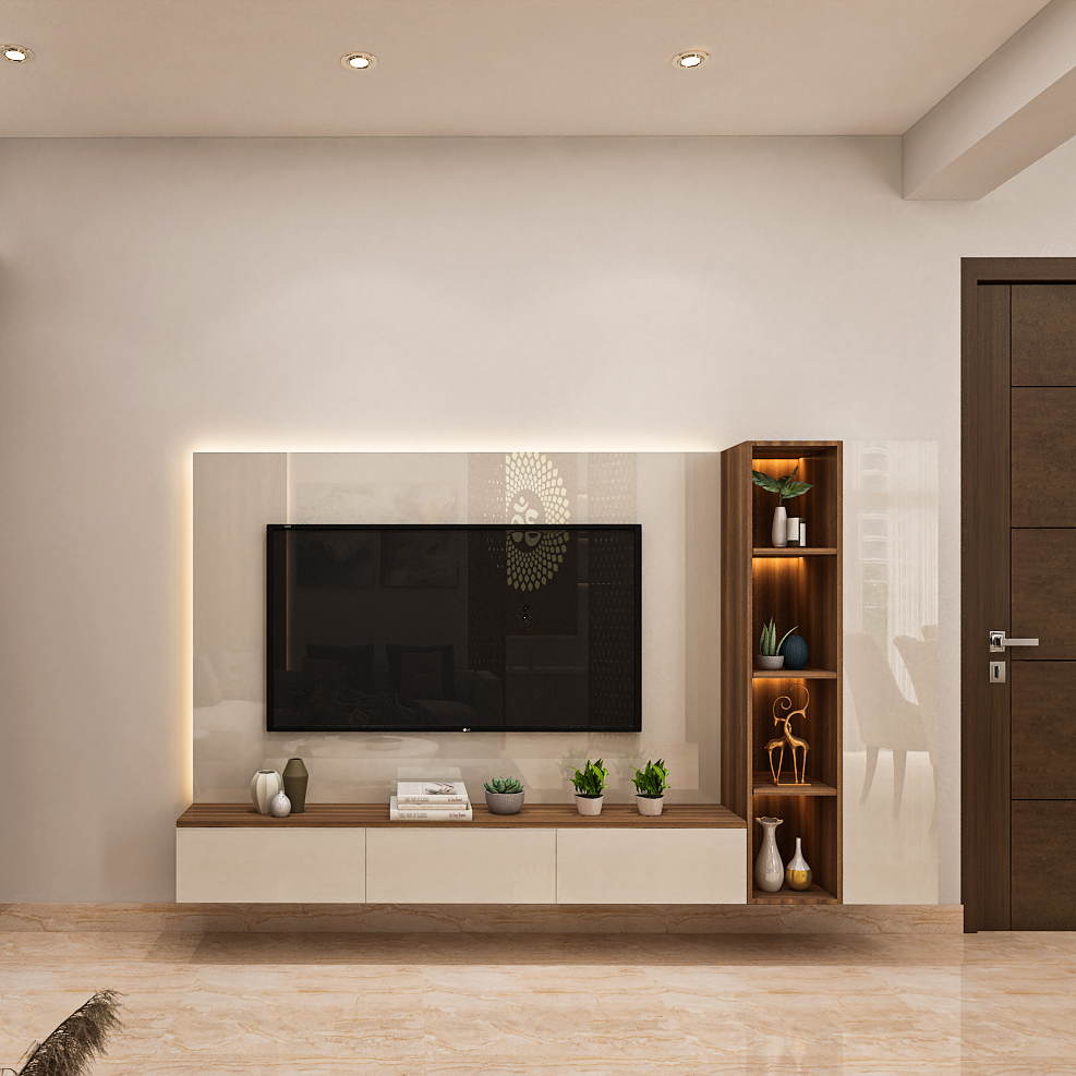 Brick Pattern Contemporary Living Room Design | Livspace