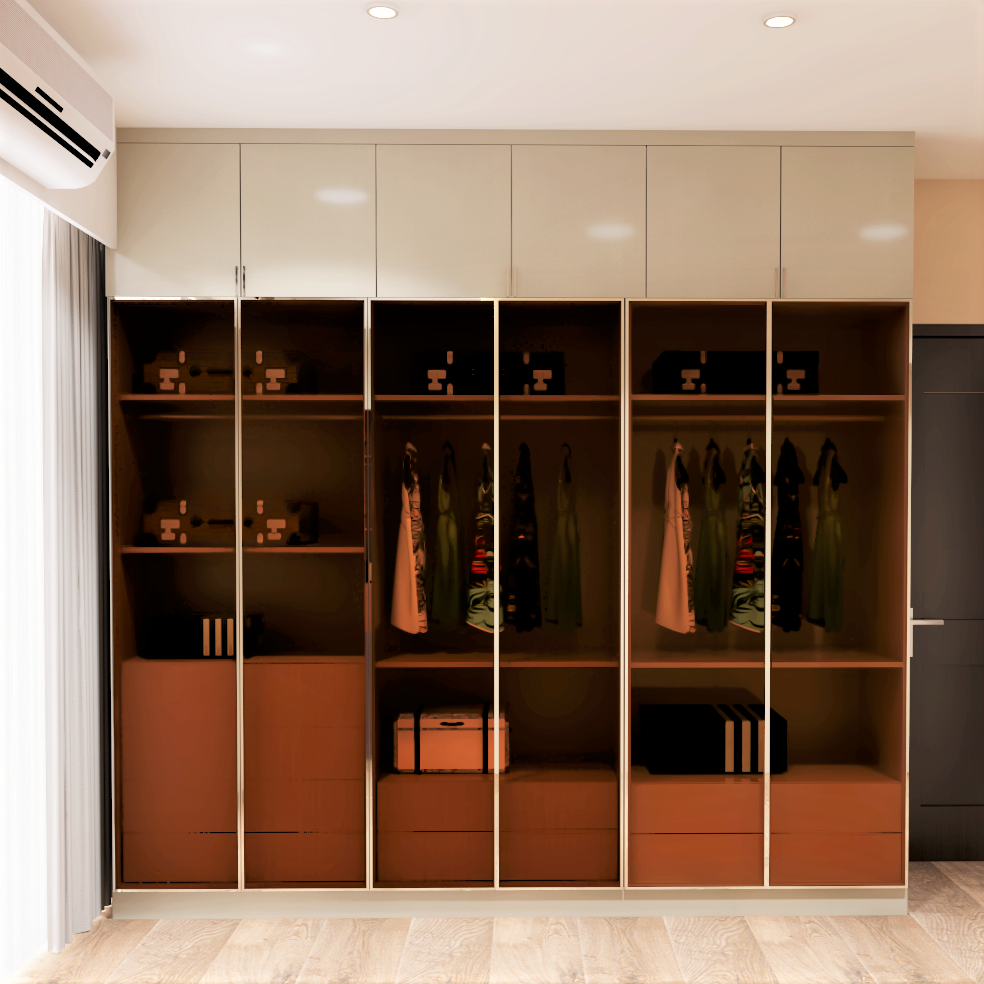 Contemporary Wardrobe Design with Aluminium Profile Shutters | Livspace