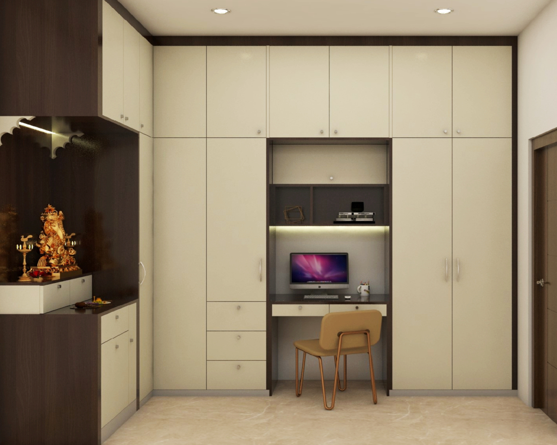 Spacious Wardrobe Design With Study | Livspace