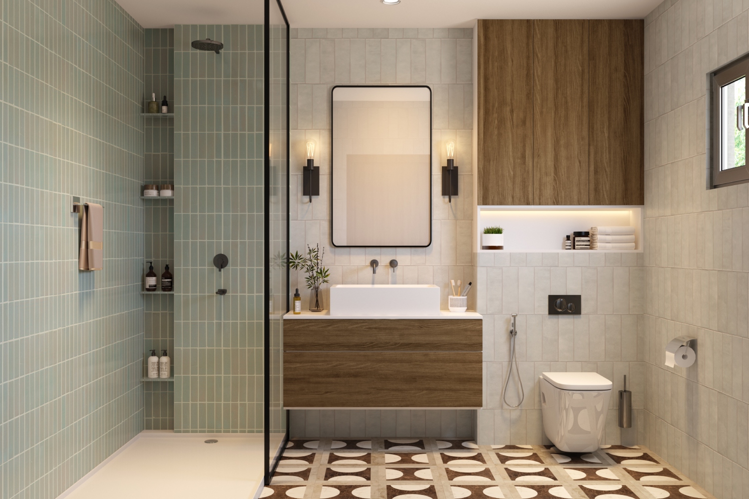 Compact Bathroom Design With A Shower Enclosure And A Glass Partition ...