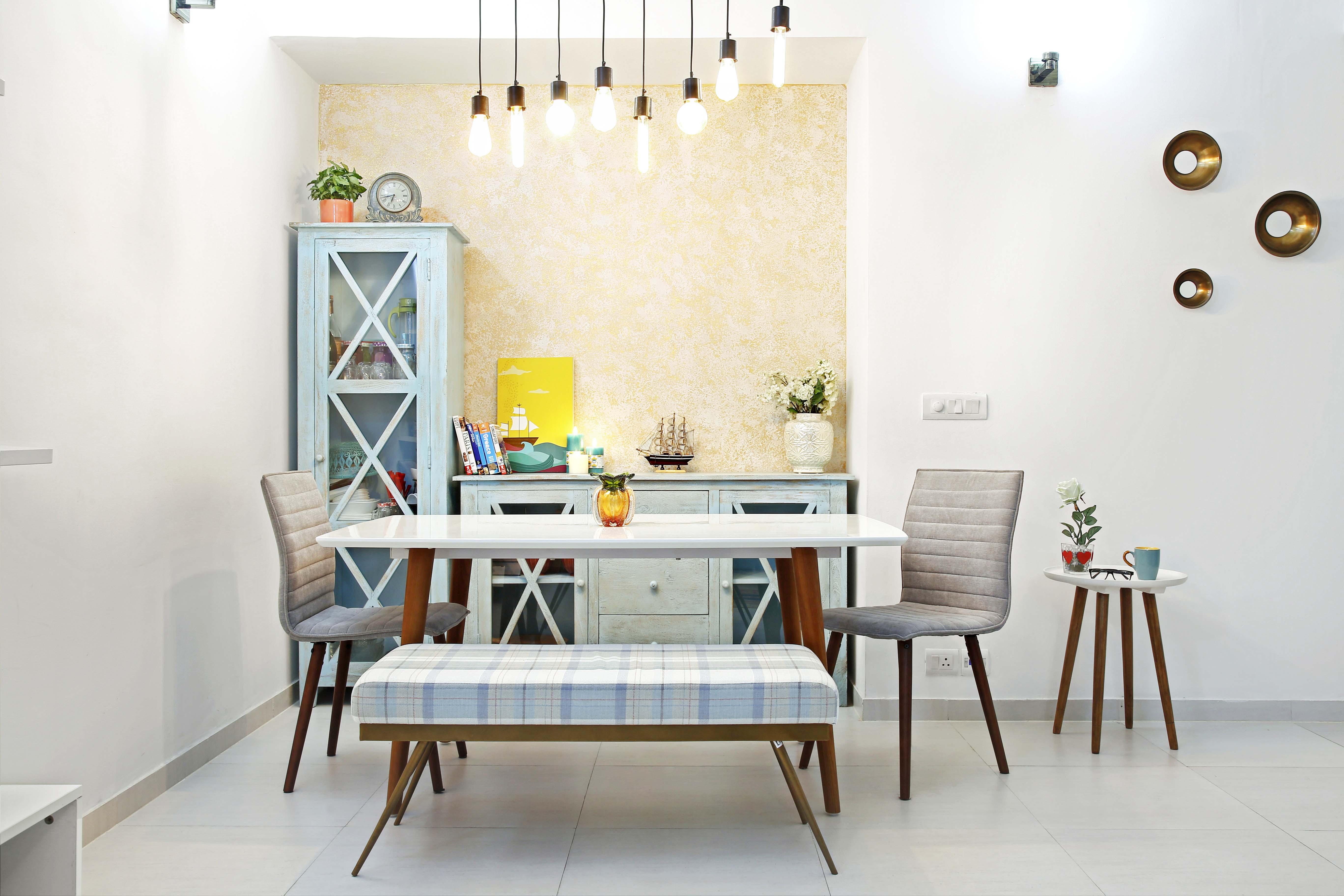 4-Seater Dining Hall With Hanging Lights | Livspace