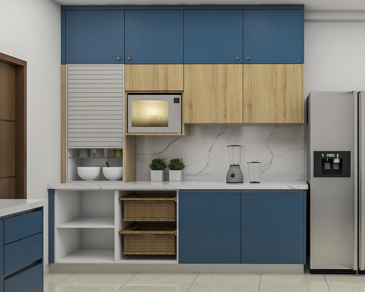 Modular Kitchen Design With A Marble Countertop - 13x11 Ft | Livspace