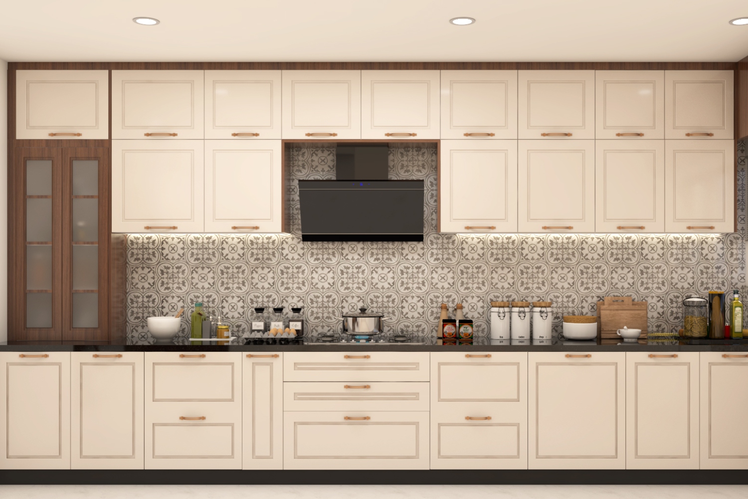Straight Kitchen Design With Loft Storage - 14x11 Ft | Livspace