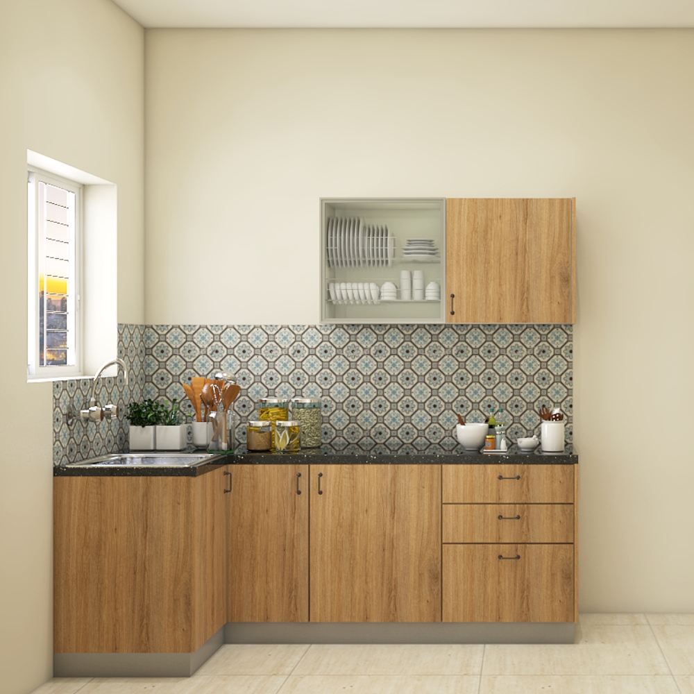 Modular Kitchen Design With Patterned Dado Tiles | Livspace