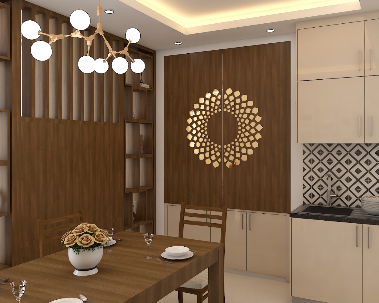 Spacious Floor-Mounted Mandir Design With Closed Shutters | Livspace