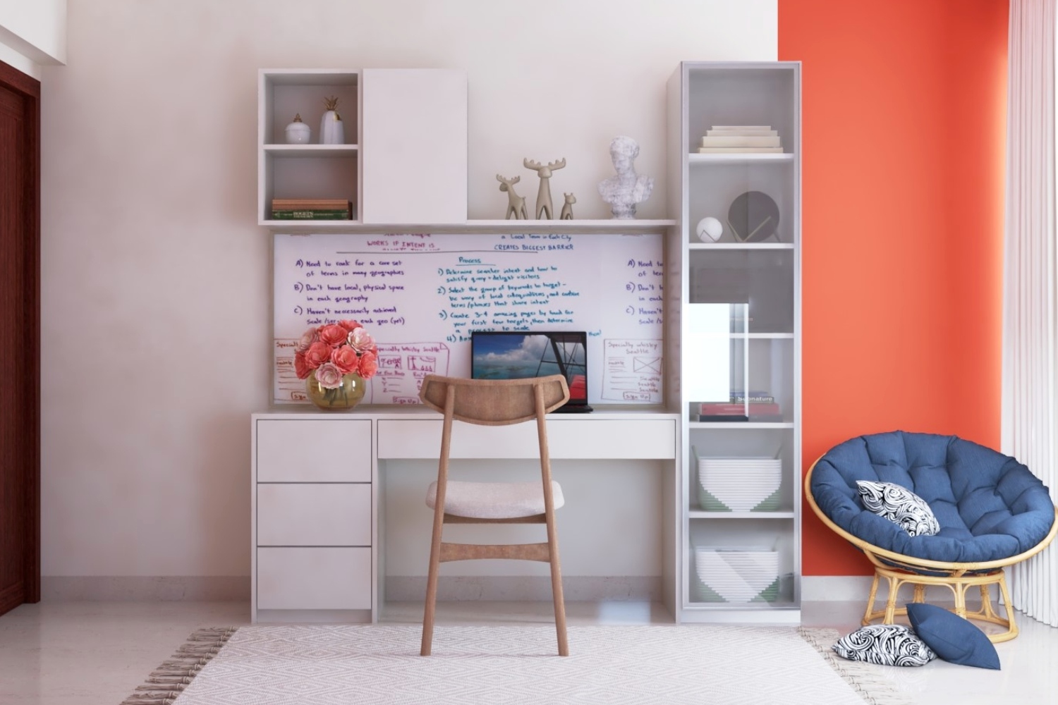 Spacious Frosty White Study Room Design - 12X10 Ft | Livspace