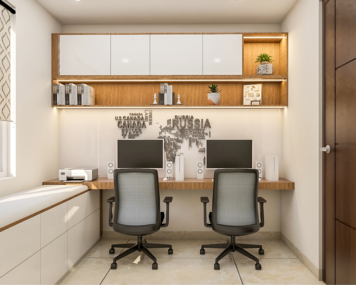 Spacious Modern White And Walnut Bronze Study Room Design - 7x8 Ft ...