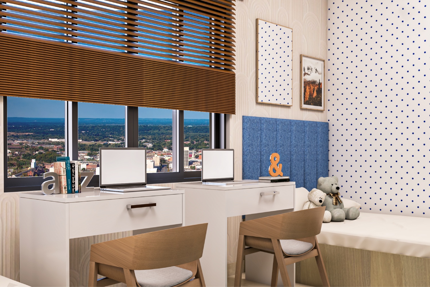 Frosty White Spacious Twin Study Room Design | Livspace