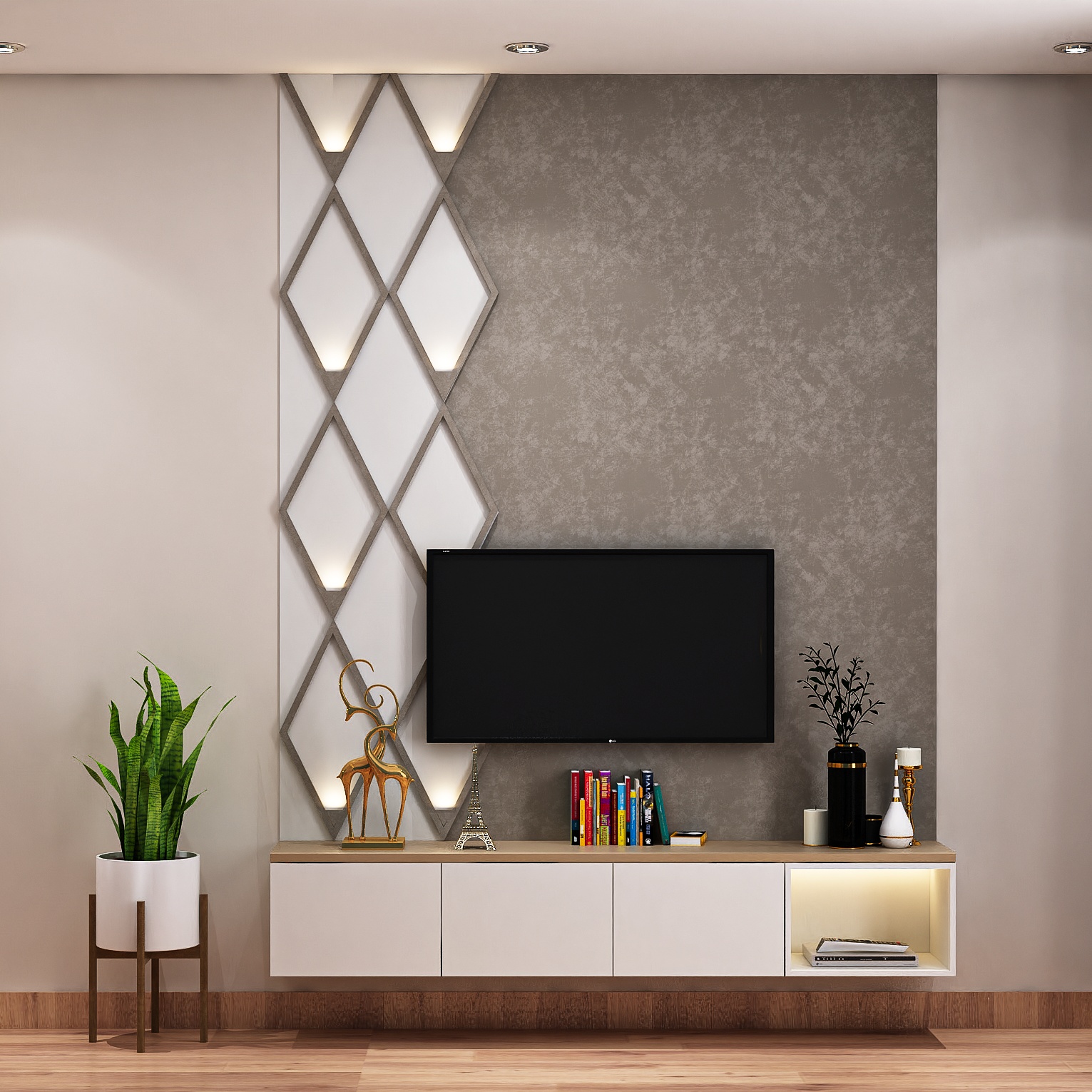 Wall-Mounted TV Cabinet With LED Backlighting | Livspace