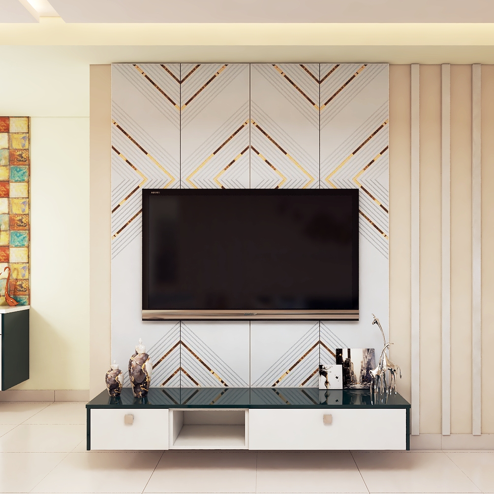 Wall-Mounted TV Cabinet With Open And Closed Storage | Livspace