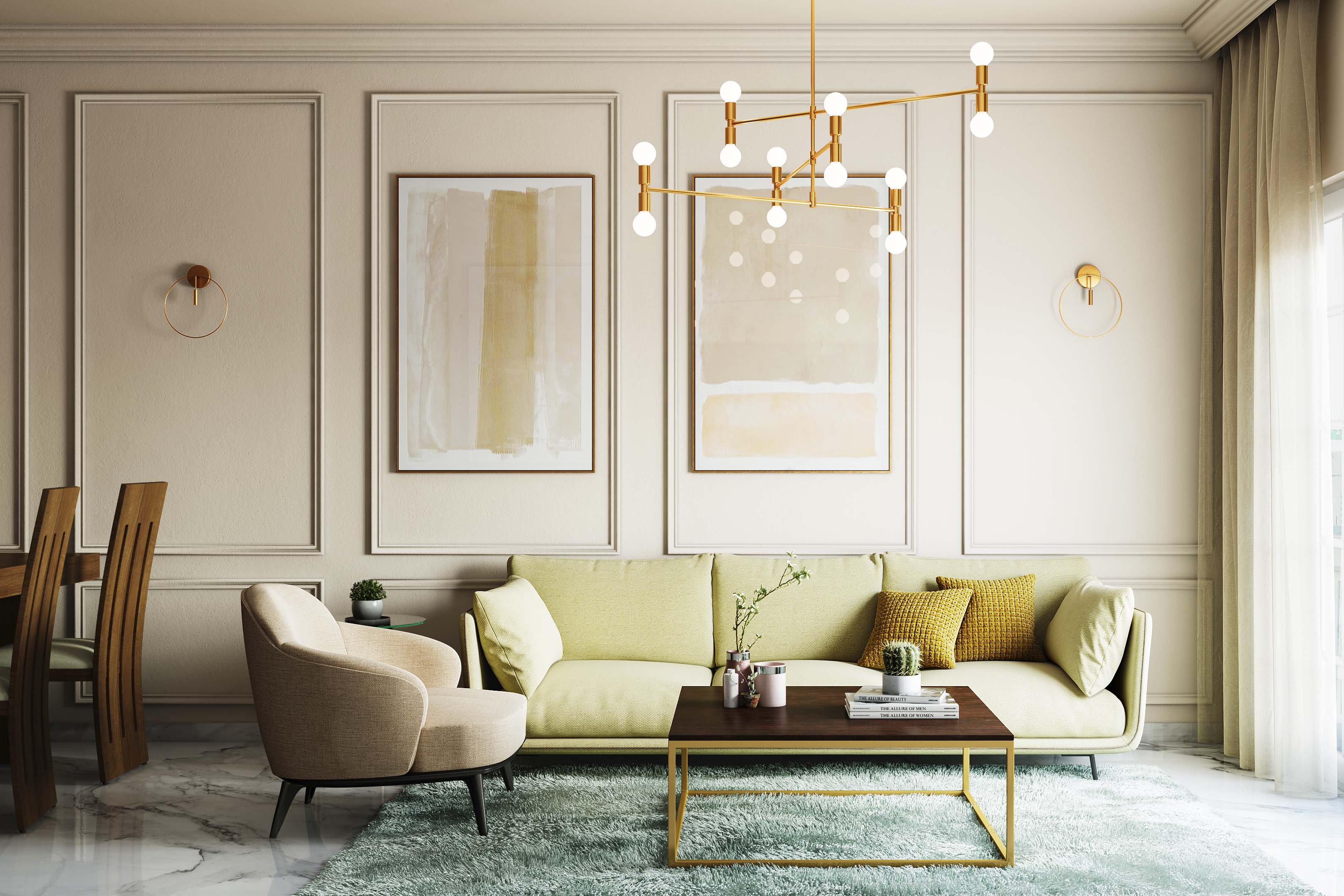 Light Beige Wall Design With Crown Molding | Livspace