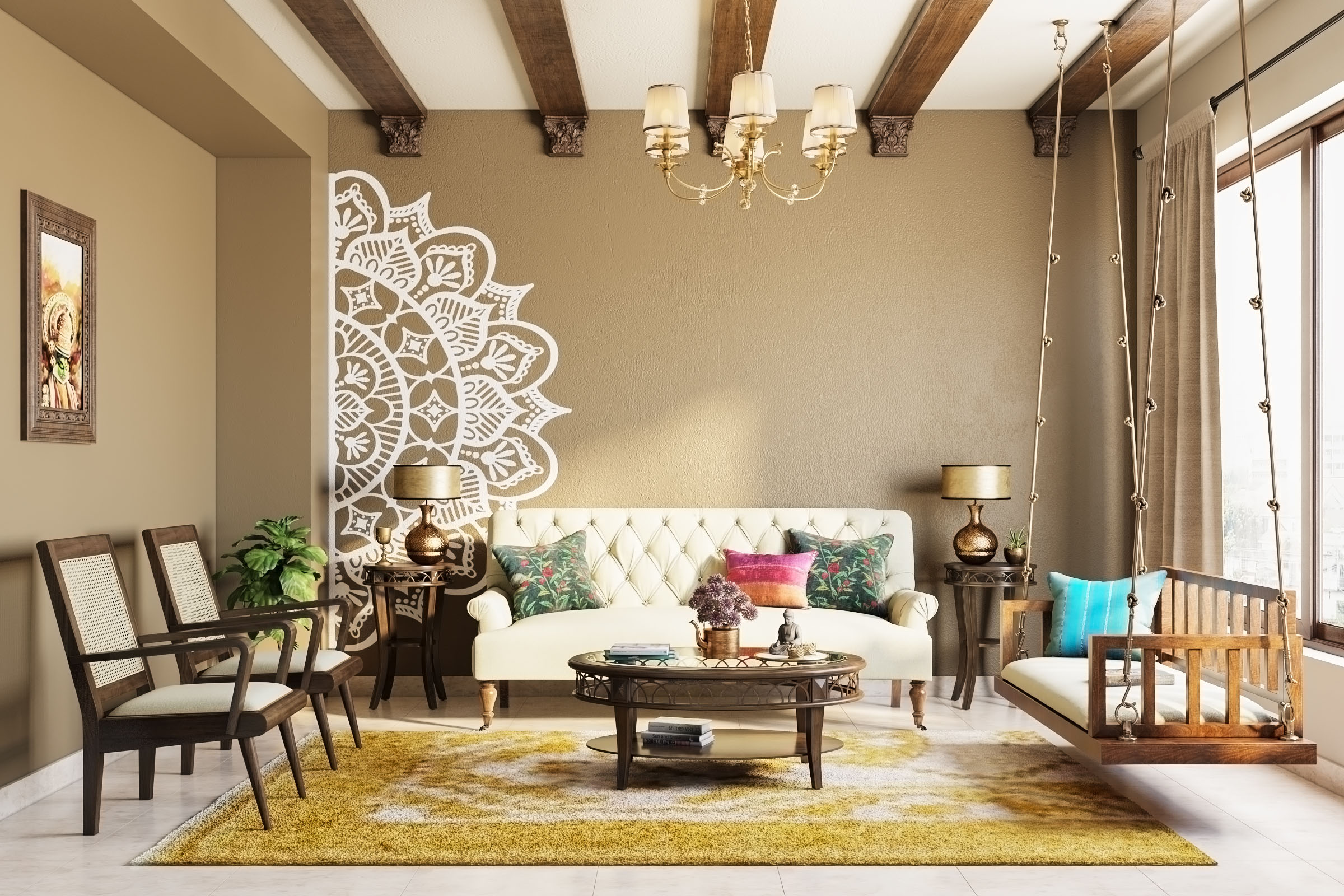 Tan Living Room Wall Paint Design | Livspace