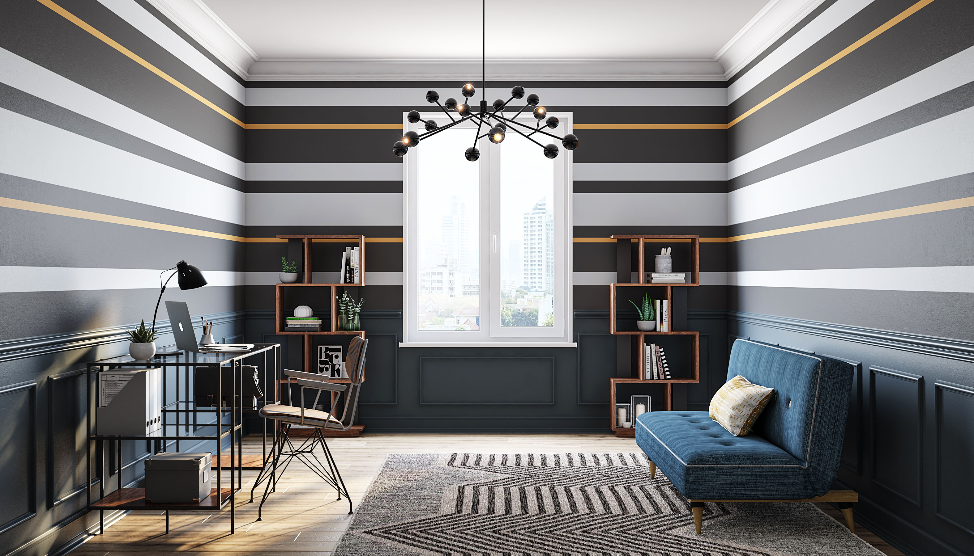 Striped Multicoloured Wall Paint Design For Home Offices | Livspace