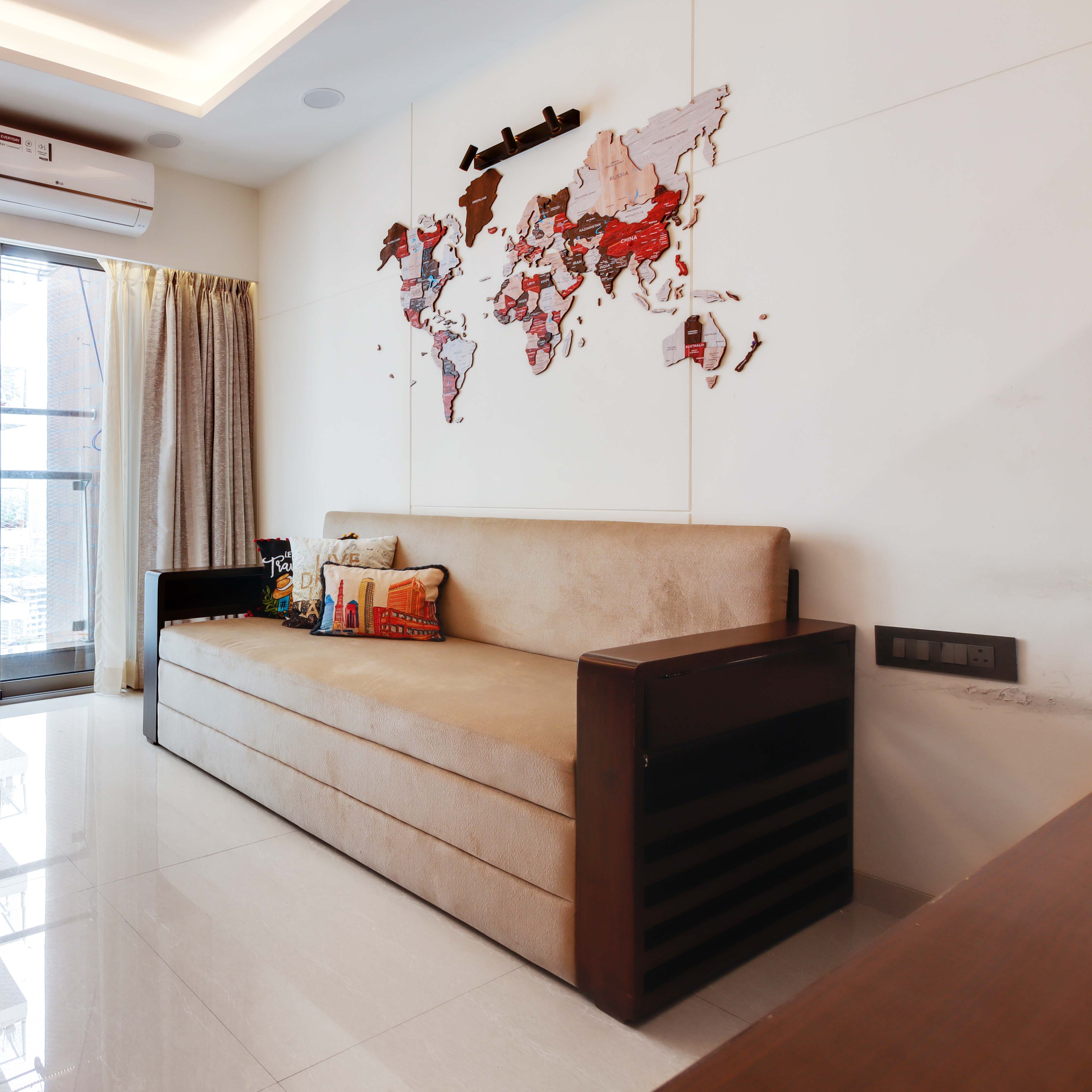 Living Room Wall Paint Design In Beige With Modern Aesthetics | Livspace