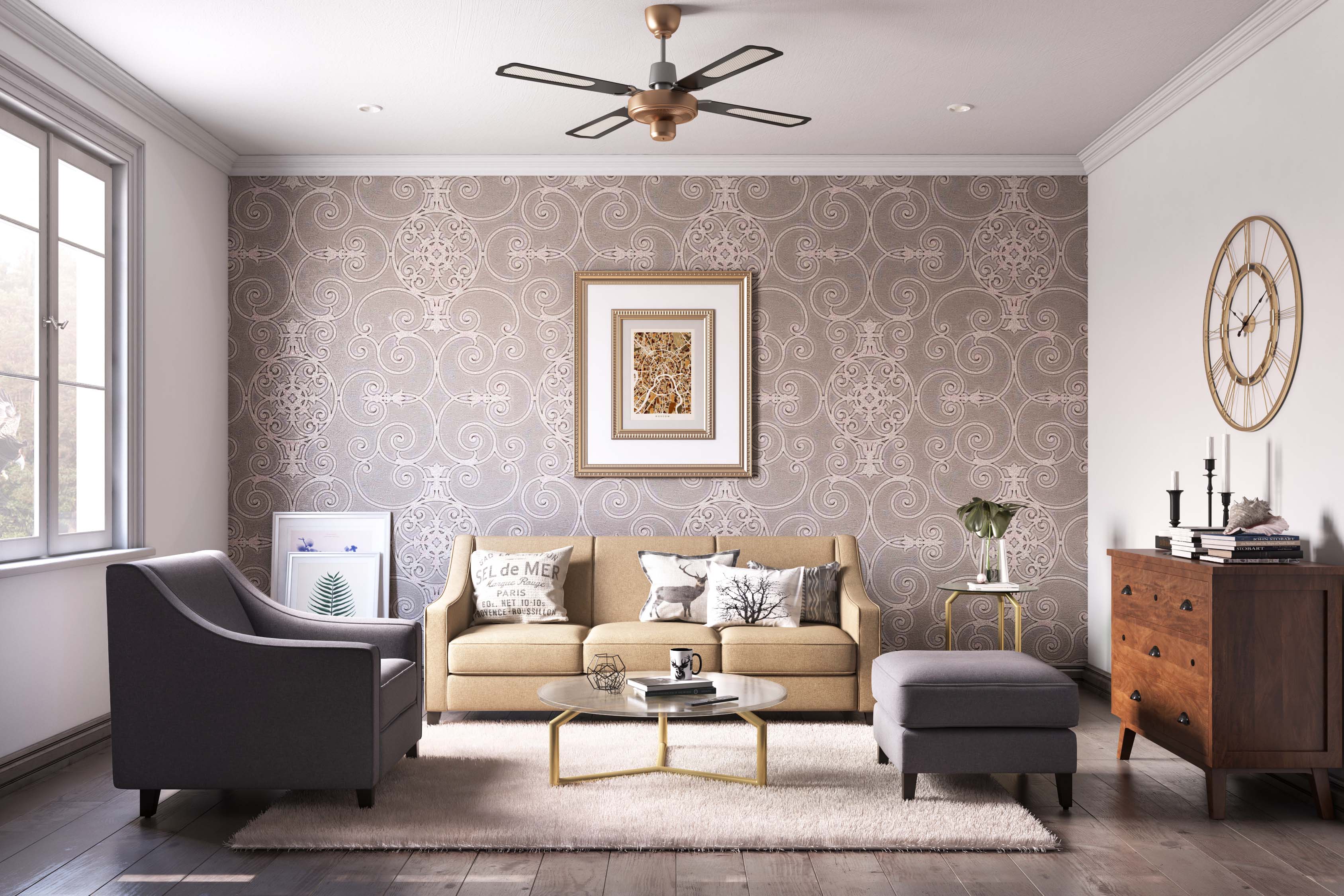 Dark Beige Vintage Wallpaper Design - 12X8 Ft | Livspace