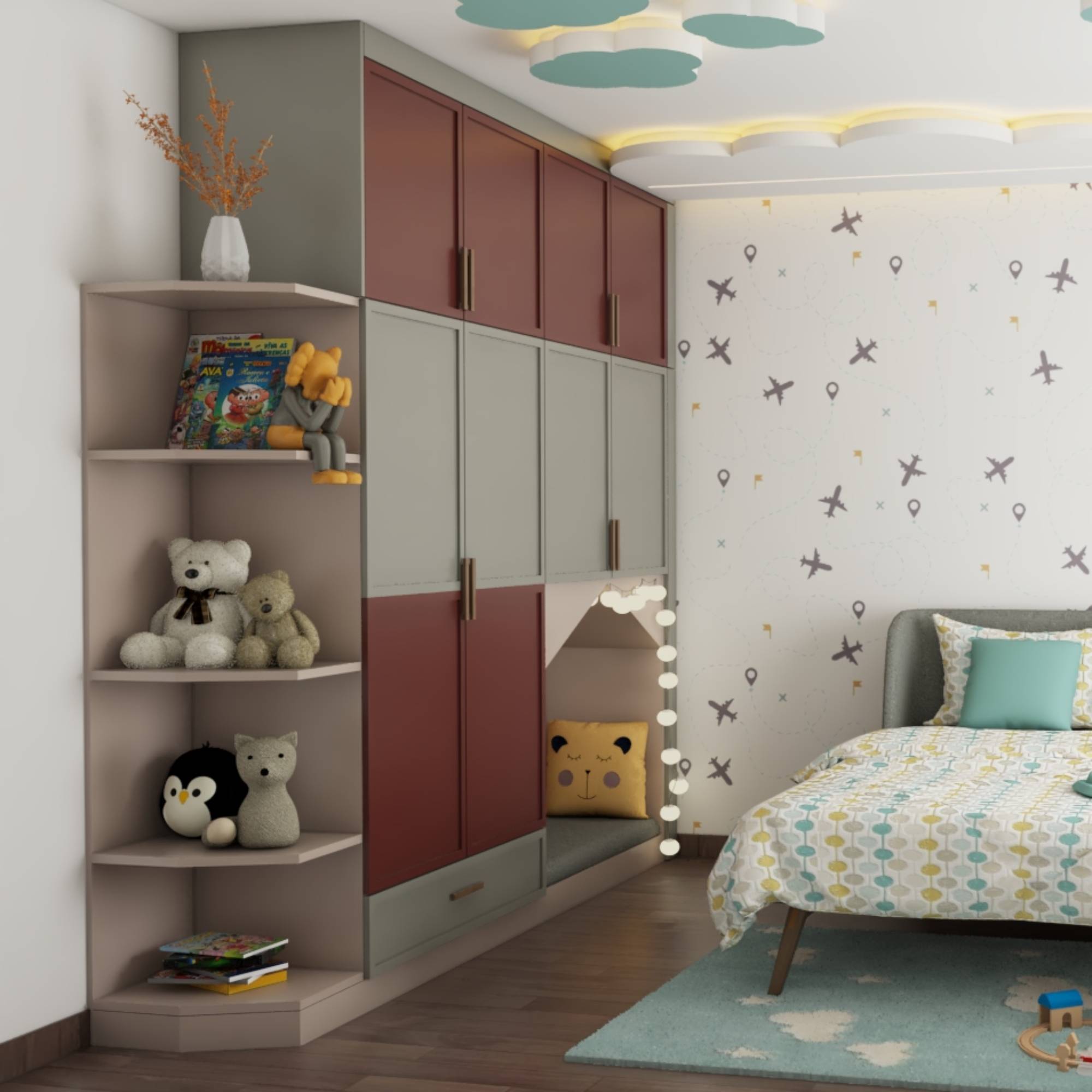 Swing Wardrobe with Loft - Brown and Grey Laminate Finish -1.2x2x2.7 ...