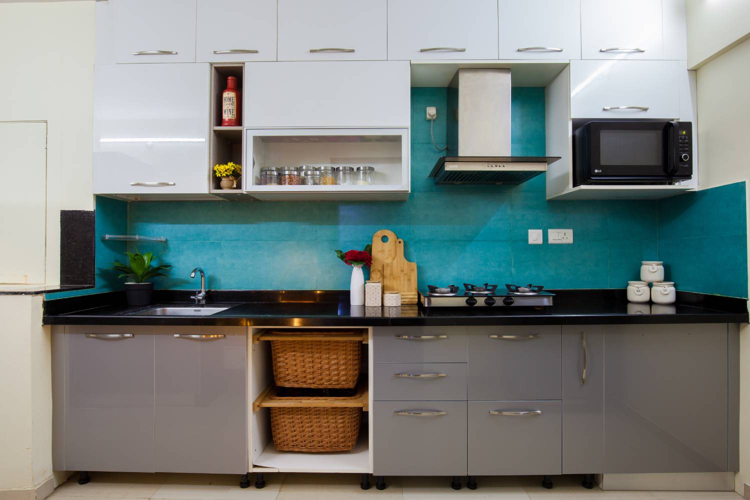 2BHK Pune Flat Contemporary Design with Straight Kitchen and Minimal ...