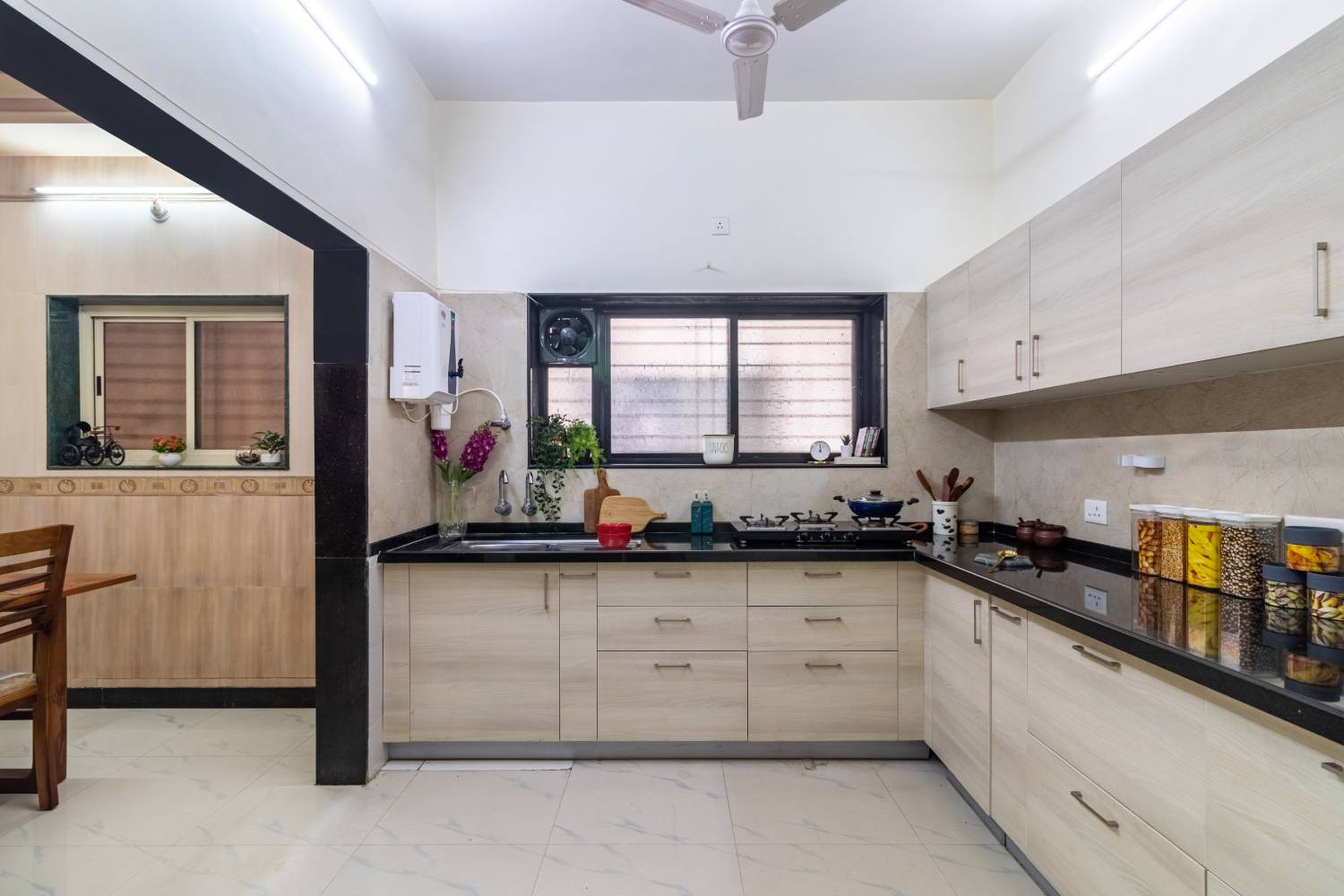 1BHK Pune Flat Contemporary Design with L-Shaped Kitchen and 4-Door ...