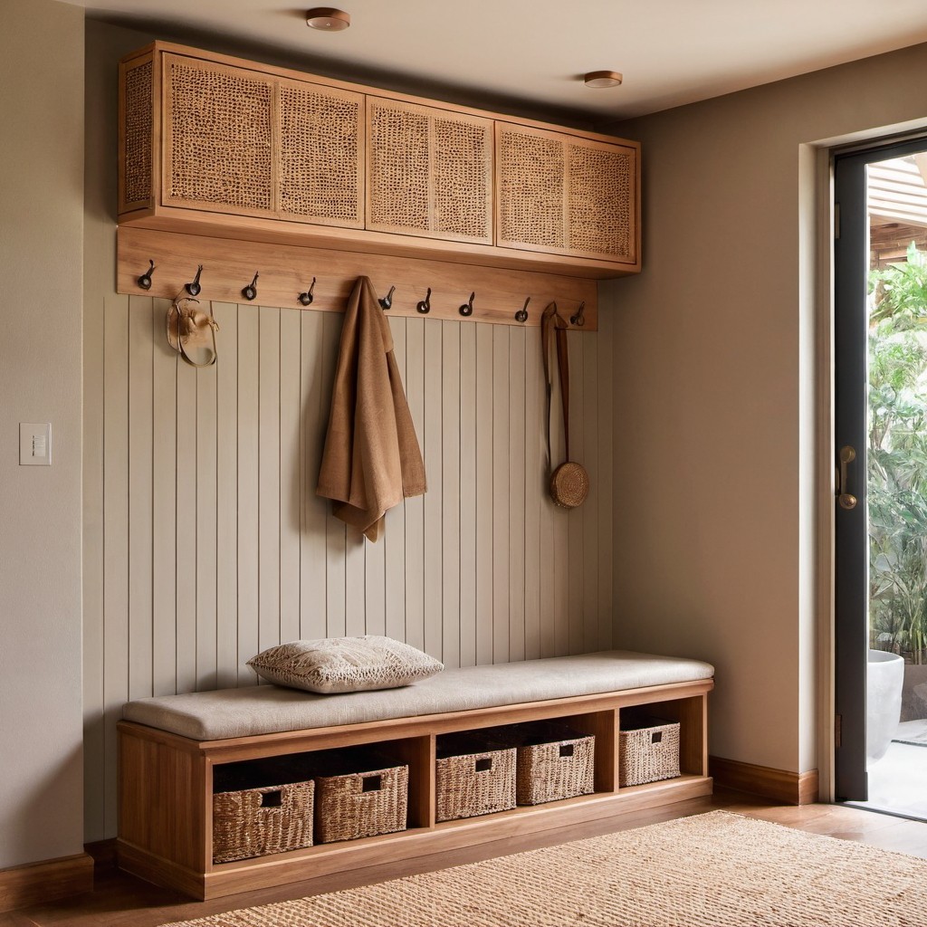 Space-Saving Rustic Foyer Design: Suede Seating & Wall Paneling | Livspace