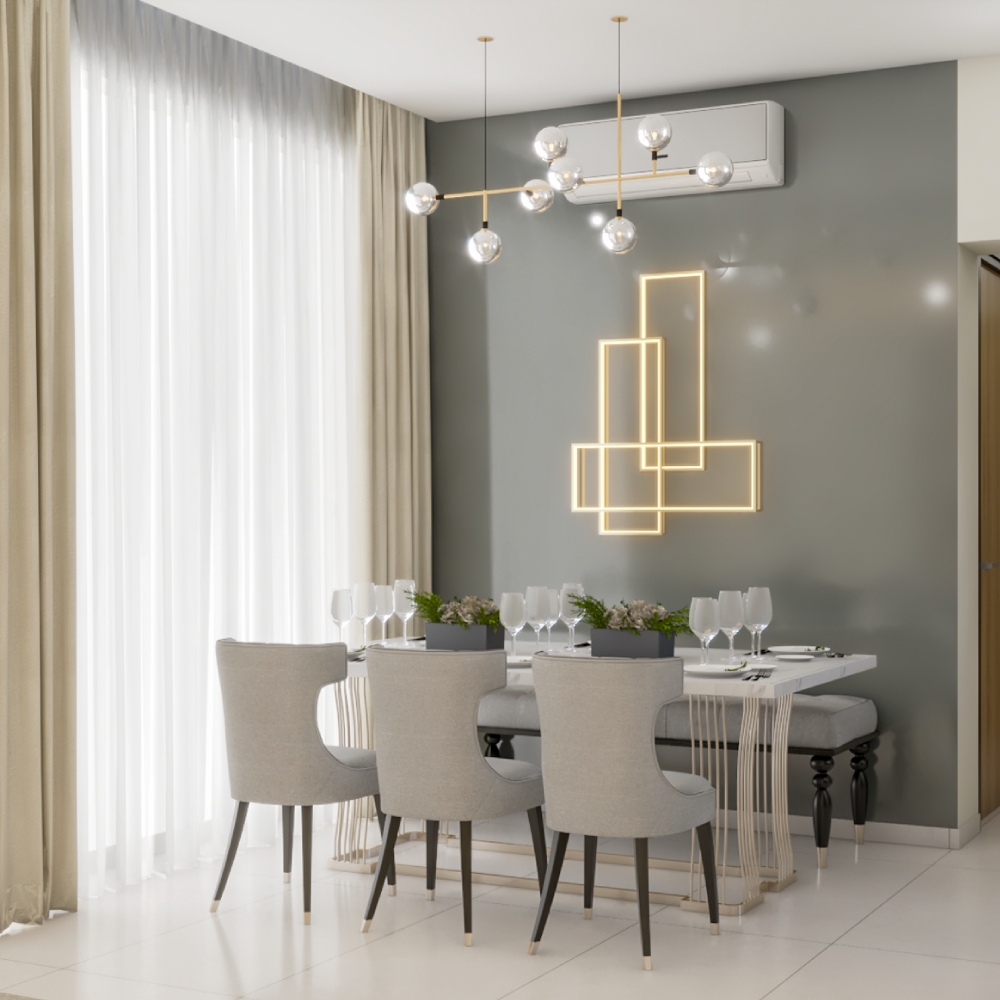 6-Seater Dining Area with Sofa Bench: Contemporary Dining Room Design ...