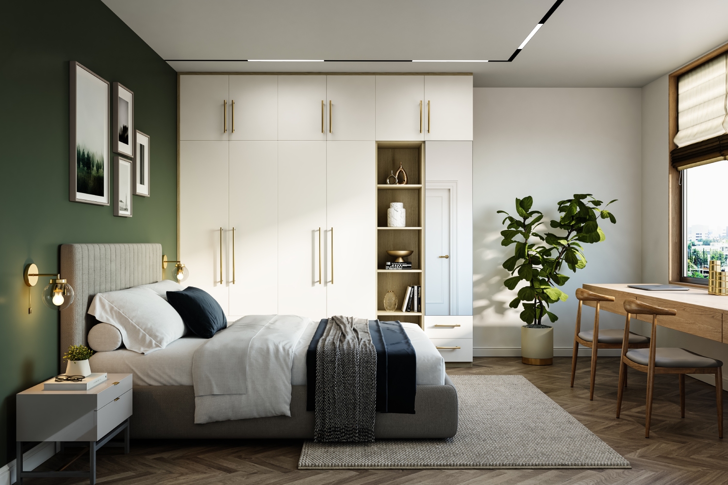 Warm & Functional: Contemporary Master Bedroom With Queen Bed | Livspace